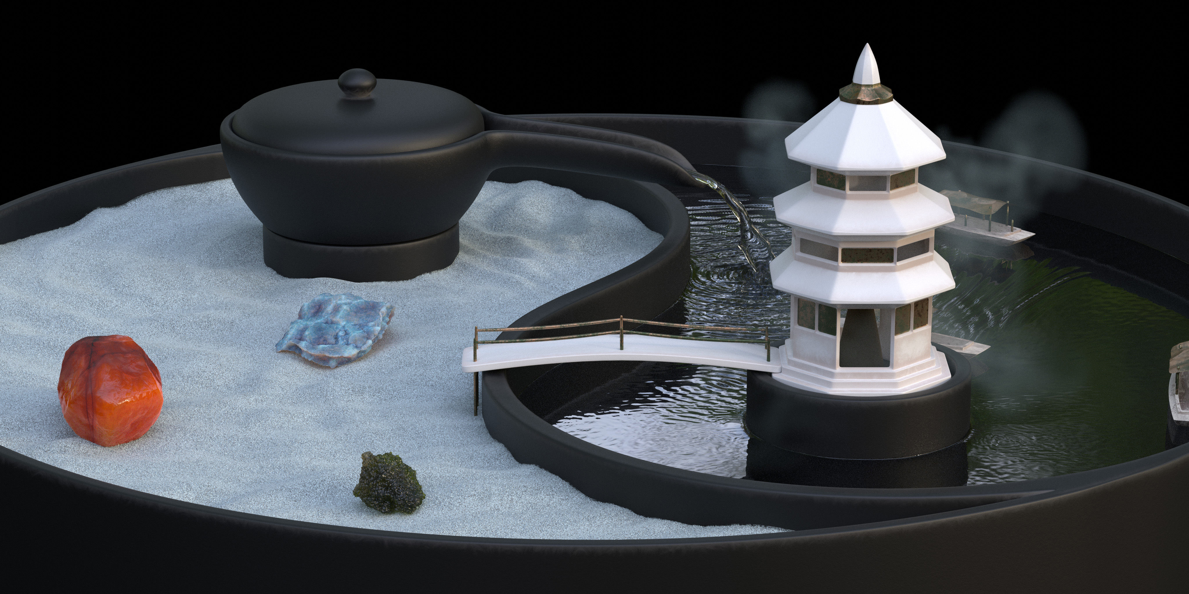 Desktop Zen Garden 3D model animated | CGTrader