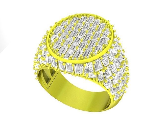 7141 Straight Baguette Diamond Oval Signet Men Ring 3D model 3D ...
