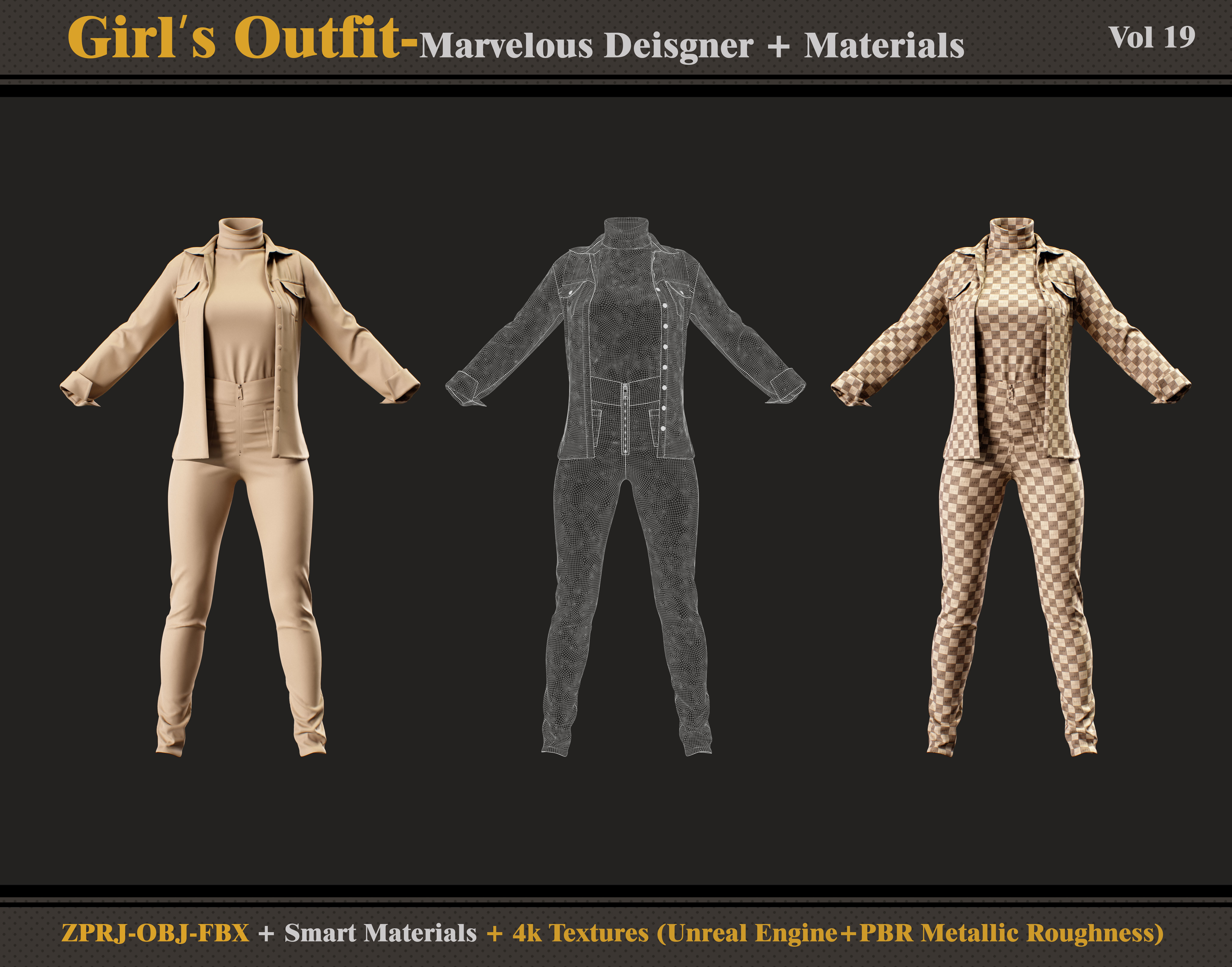 Girls Outfit- MD-Clo3d - Smart Material- Textures - OBJ - FBX 3D model ...