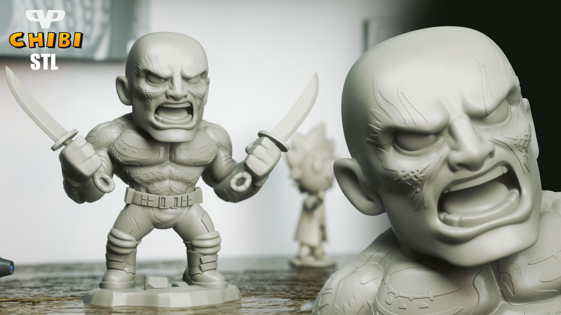 Drax Chibi STL for 3D Printing ChibiSTL 3DXM 3D model 3D printable ...
