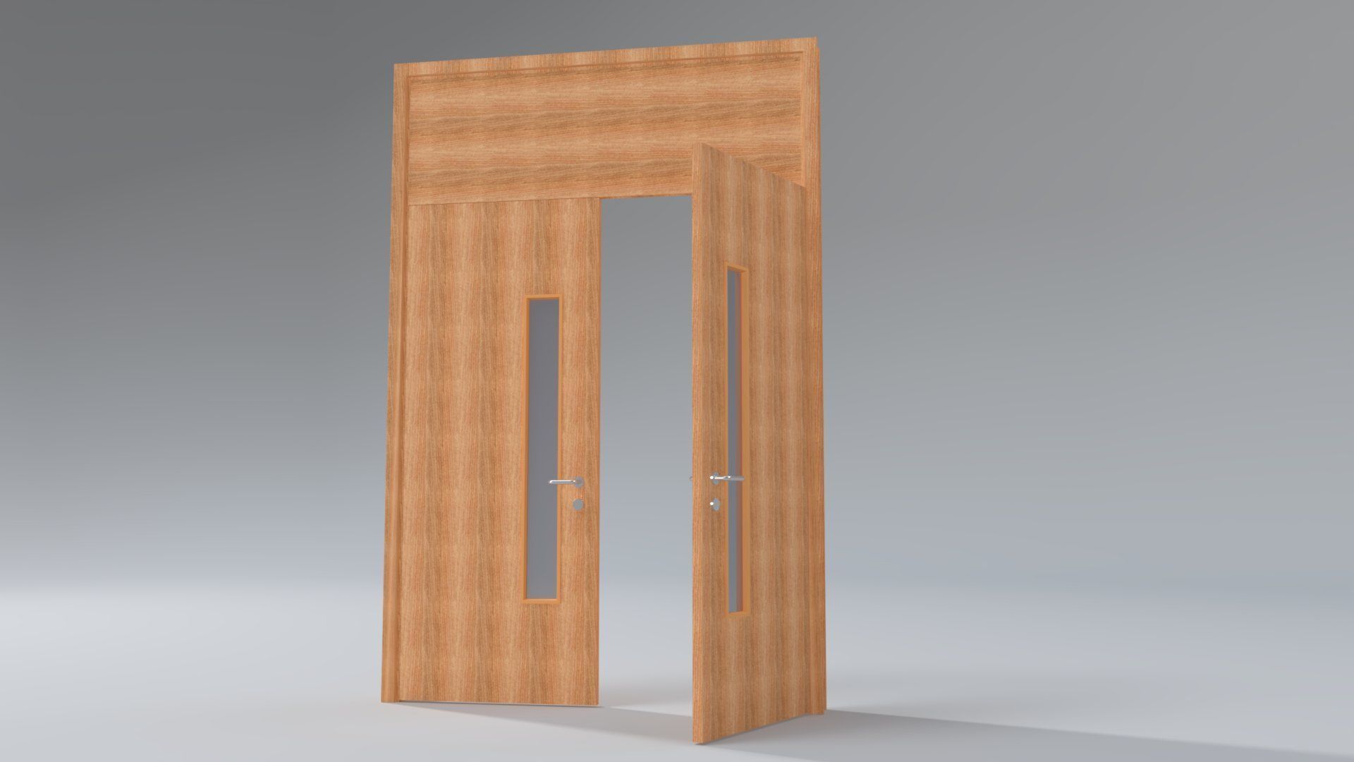 Double opening wooden doors with handles 3D model | CGTrader