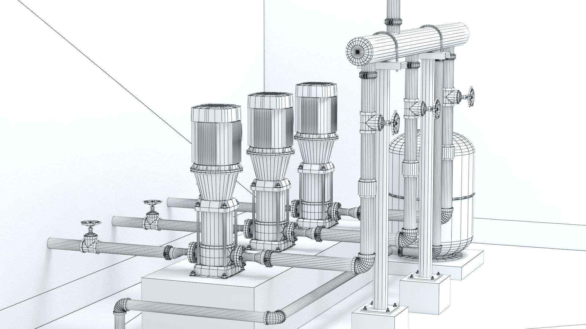 Water pumps system 3D model | CGTrader