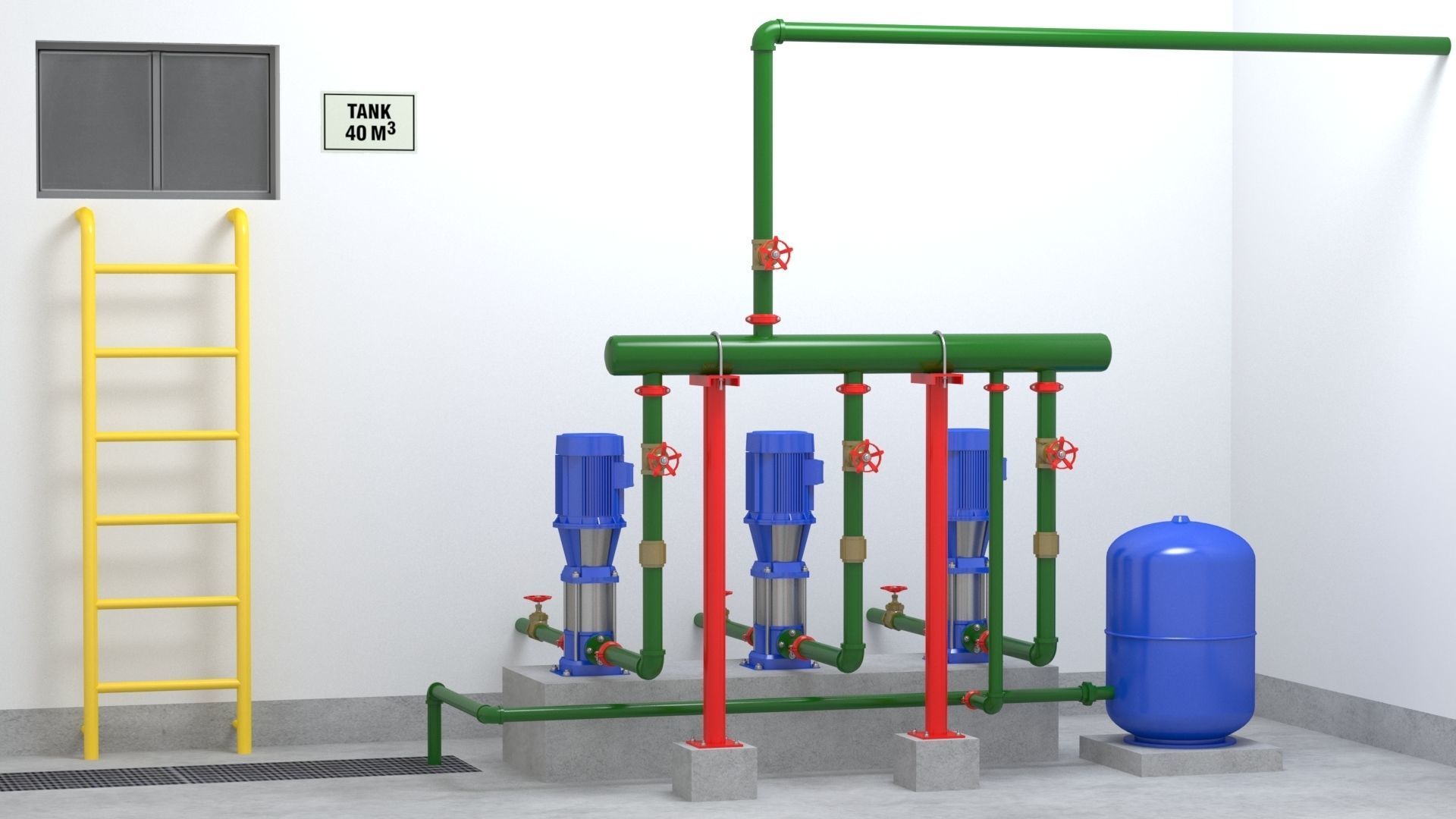 Water pumps system 3D model | CGTrader