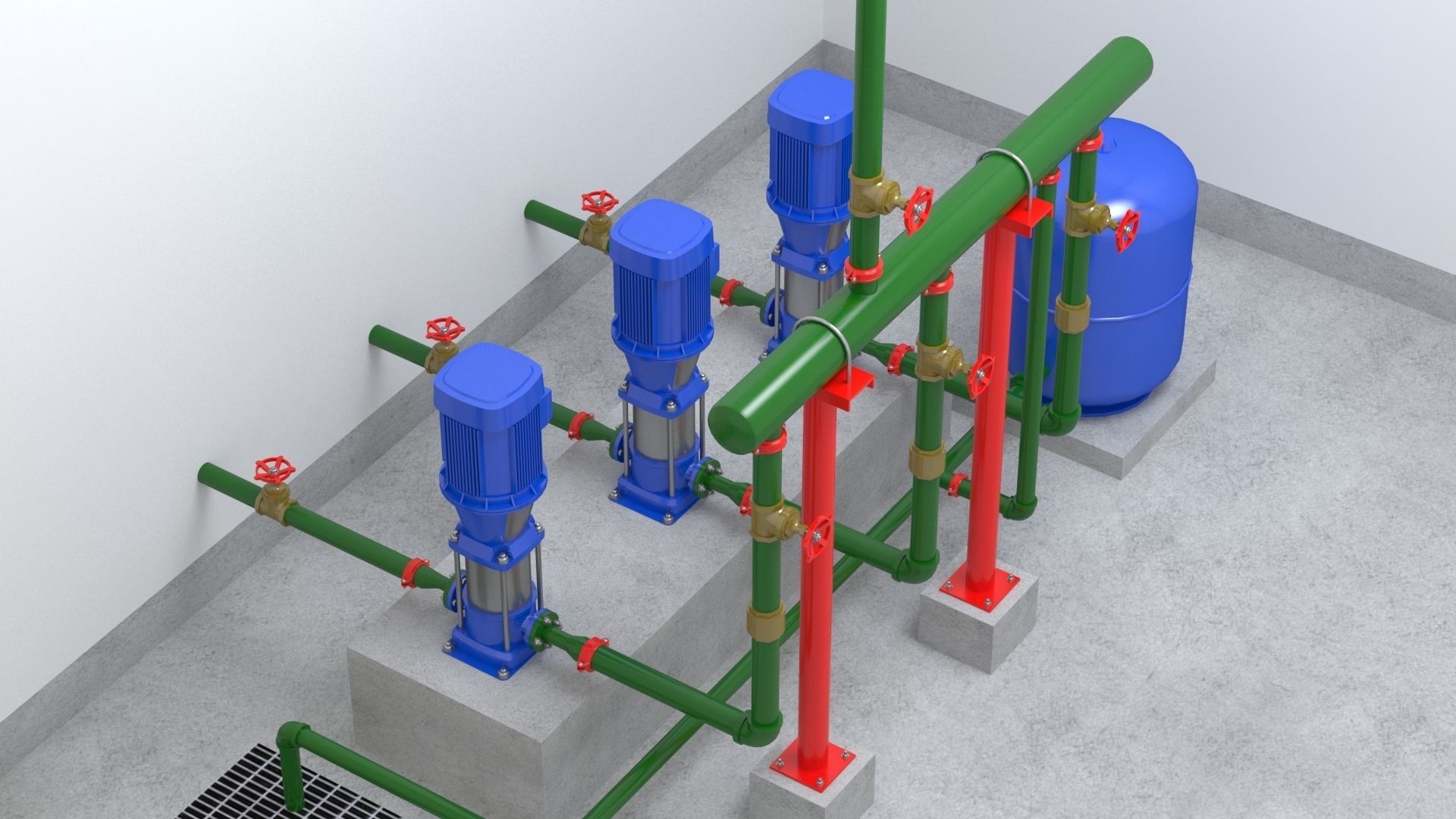 Water pumps system 3D model | CGTrader