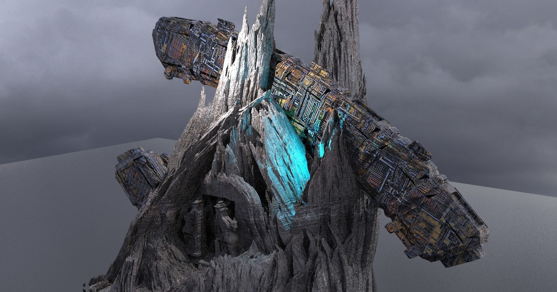 Crashed Engineer ship colossal mountains 3D model | CGTrader