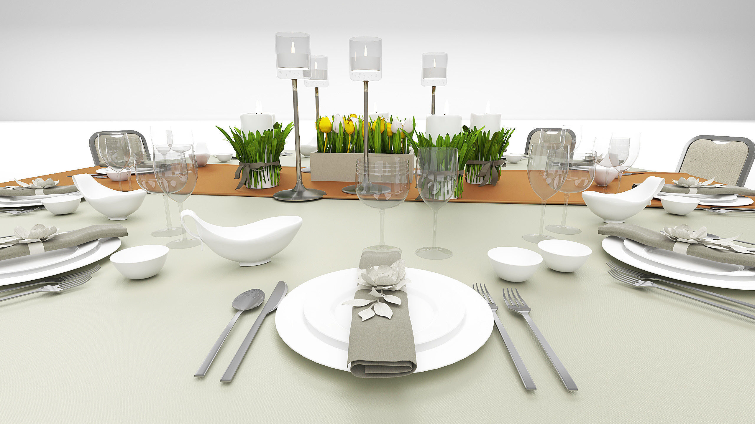 Banquet Table and Chair Set 3D model | CGTrader
