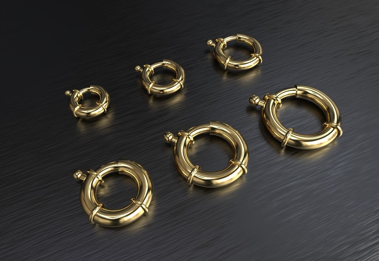 SPRING LOCK CLASP SAILOR LOBSTER 6 SIZE SET PACK 3D model 3D printable ...