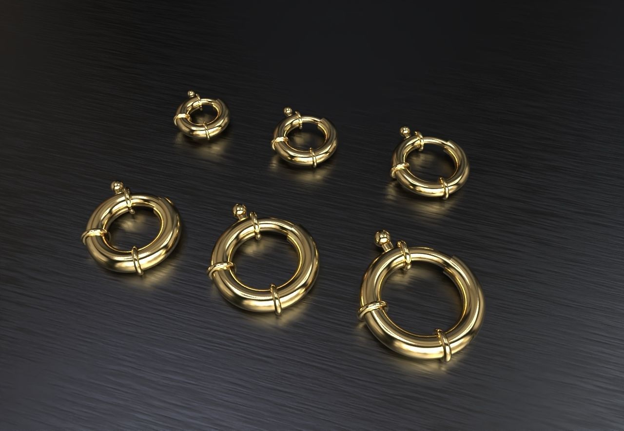 SPRING LOCK CLASP SAILOR LOBSTER 6 SIZE SET PACK 3D model 3D printable ...