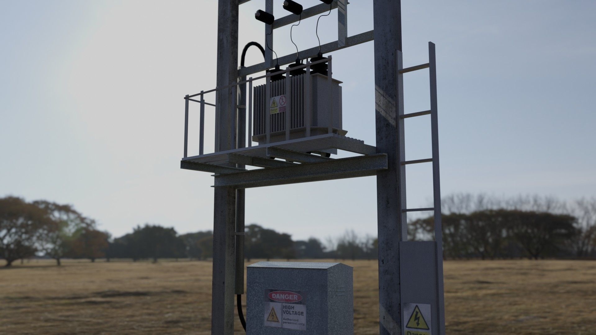 3D model pole-mount transformer VR / AR / low-poly | CGTrader