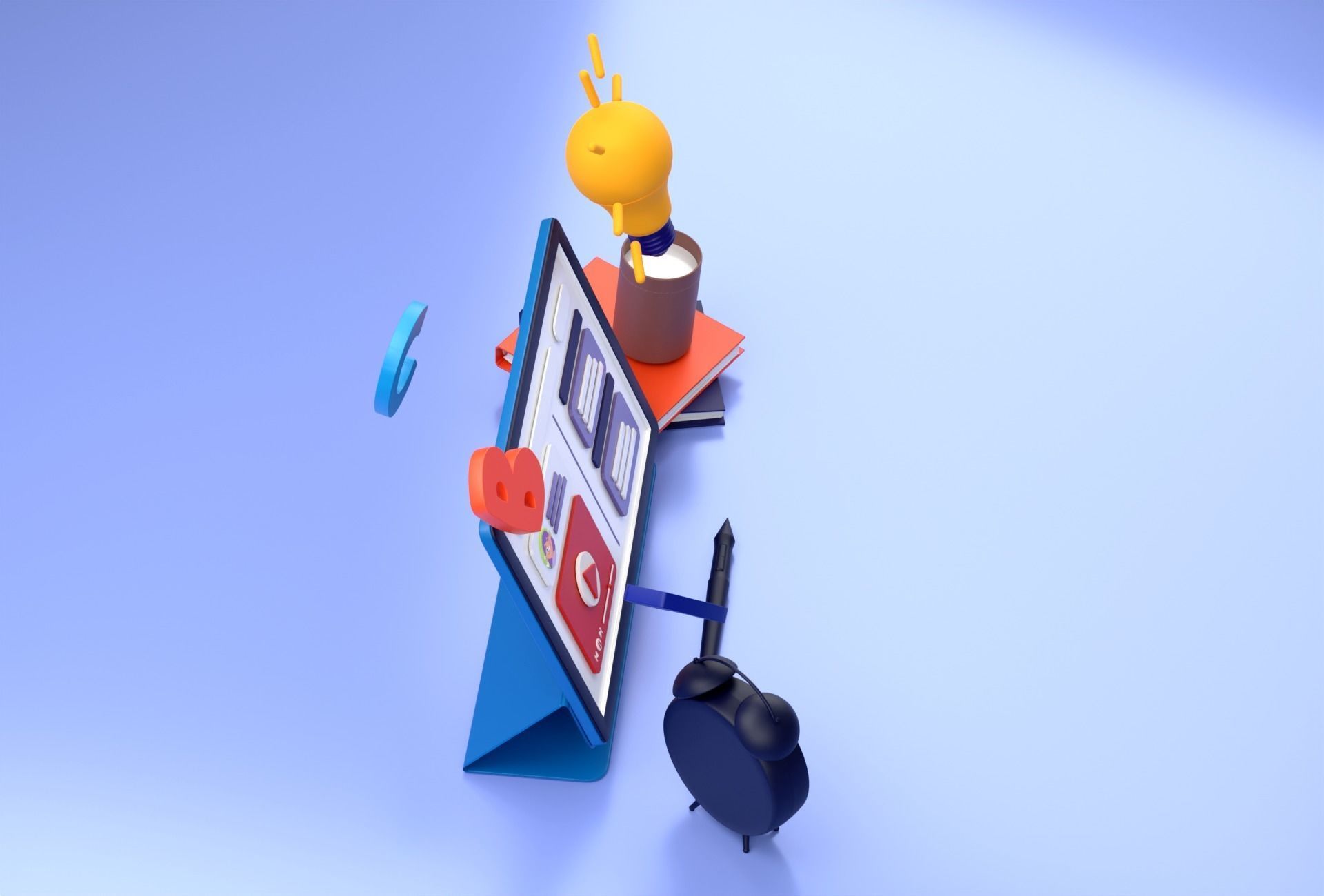 3D model Tablet Display Kids Learning 3D Illustration Low Poly VR / AR ...