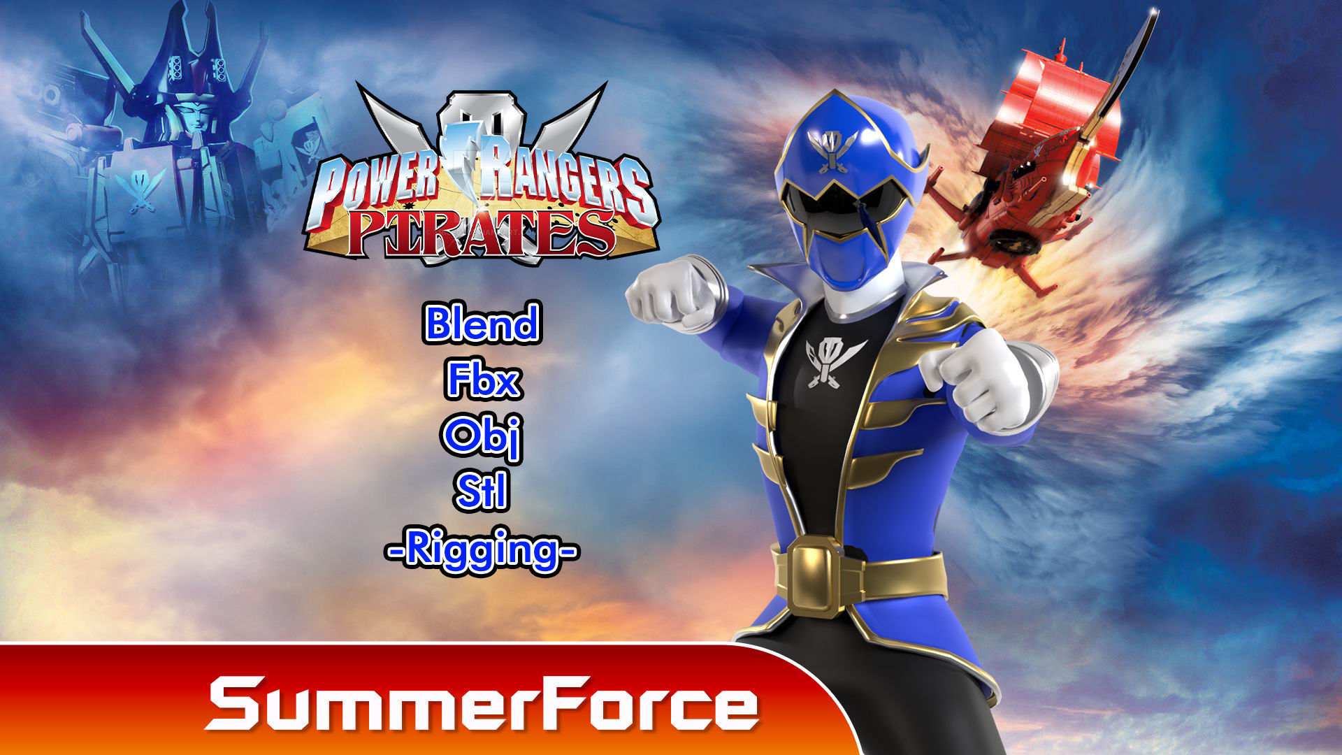 Blue Pirate Ranger - Power Rangers Pirates 3D model rigged | CGTrader