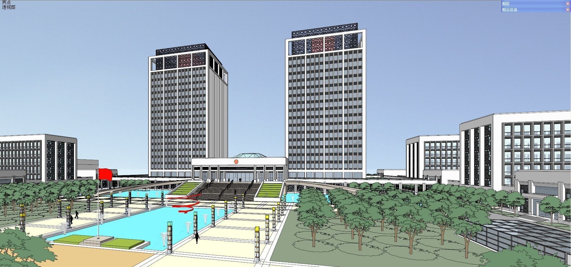 SU model of government center office building and its square 3D model ...