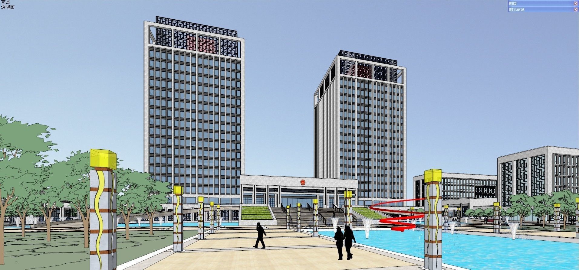 SU model of government center office building and its square 3D model ...