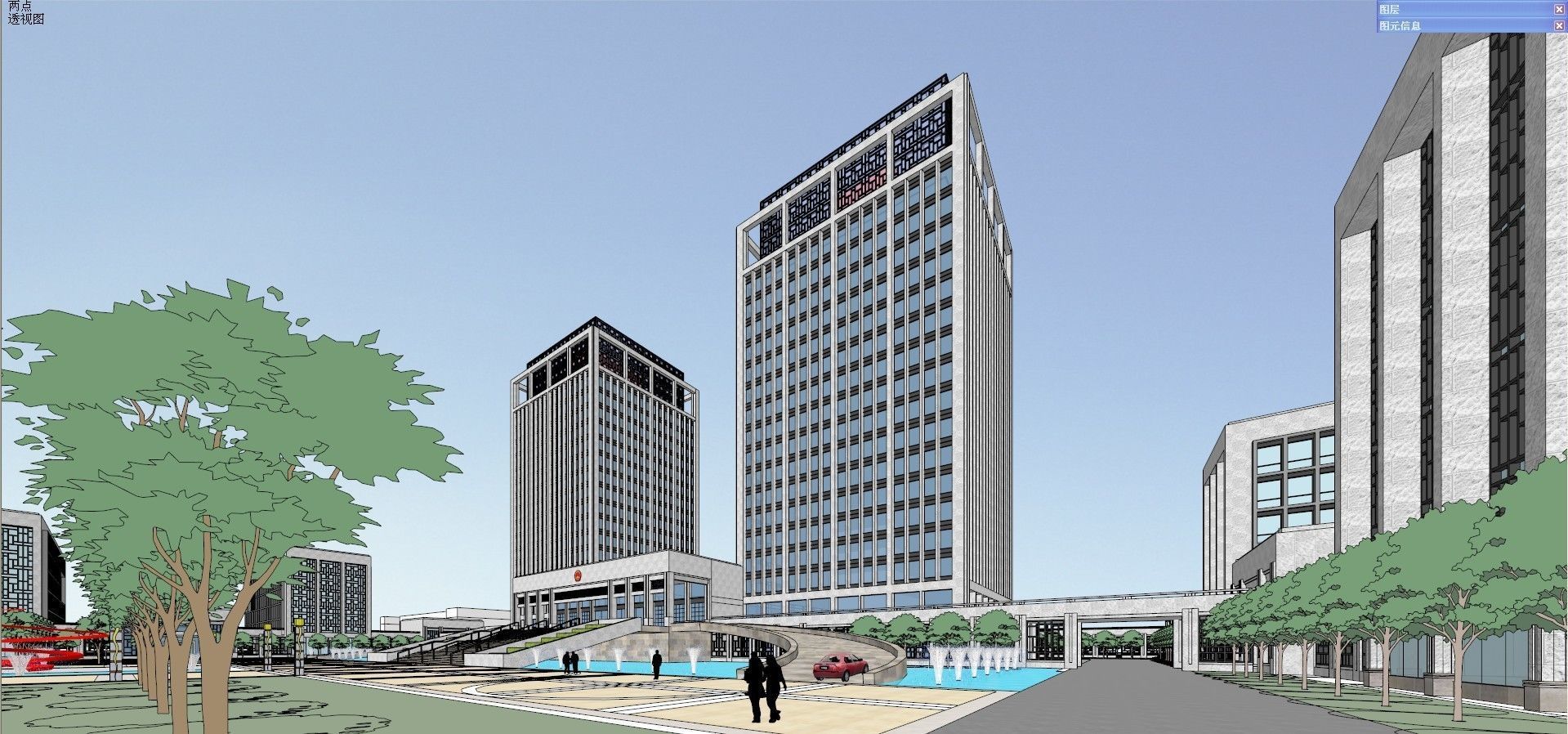 SU model of government center office building and its square 3D model ...