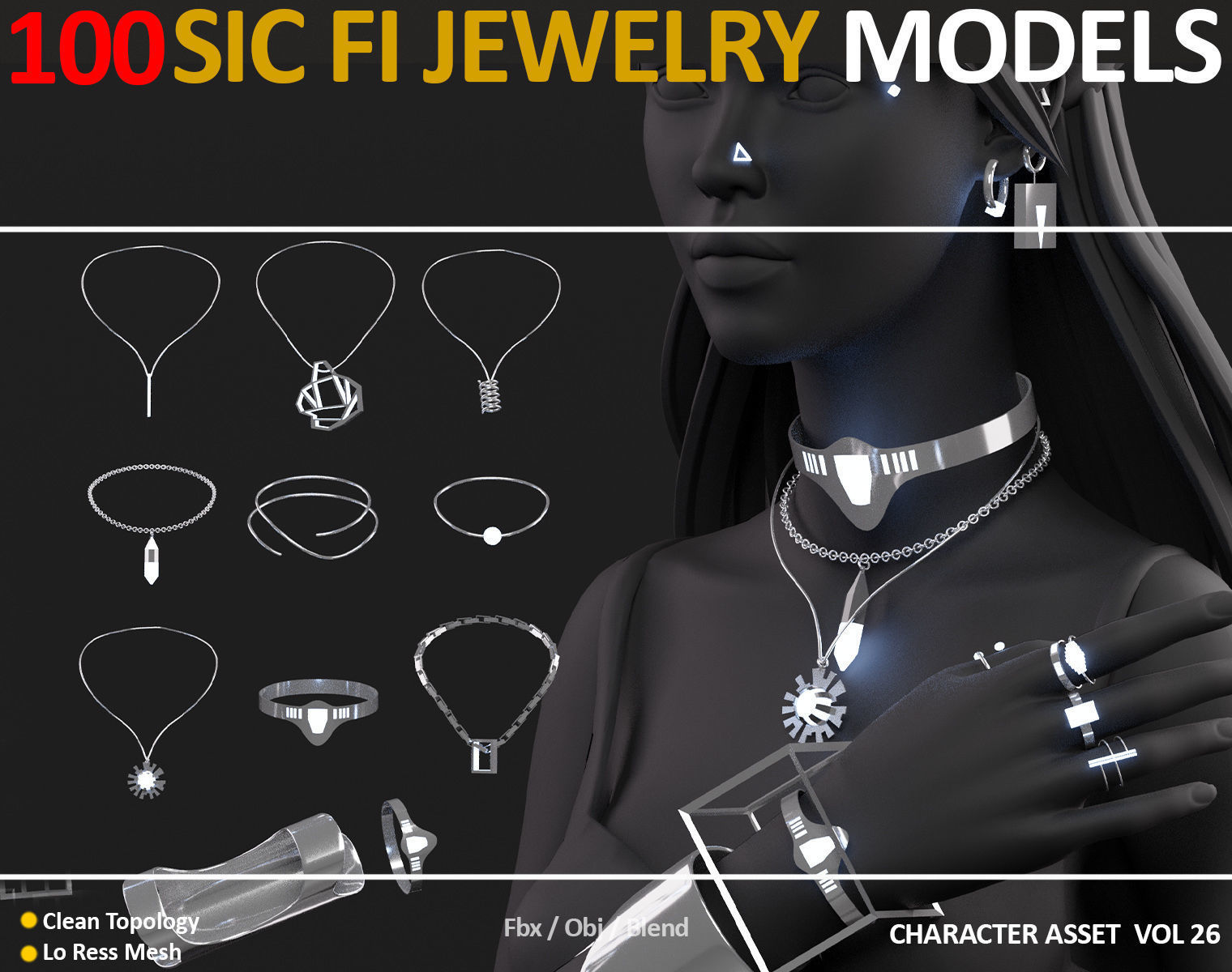 3D model 100 SCI FI JEWELRY MODELS VR / AR / low-poly | CGTrader