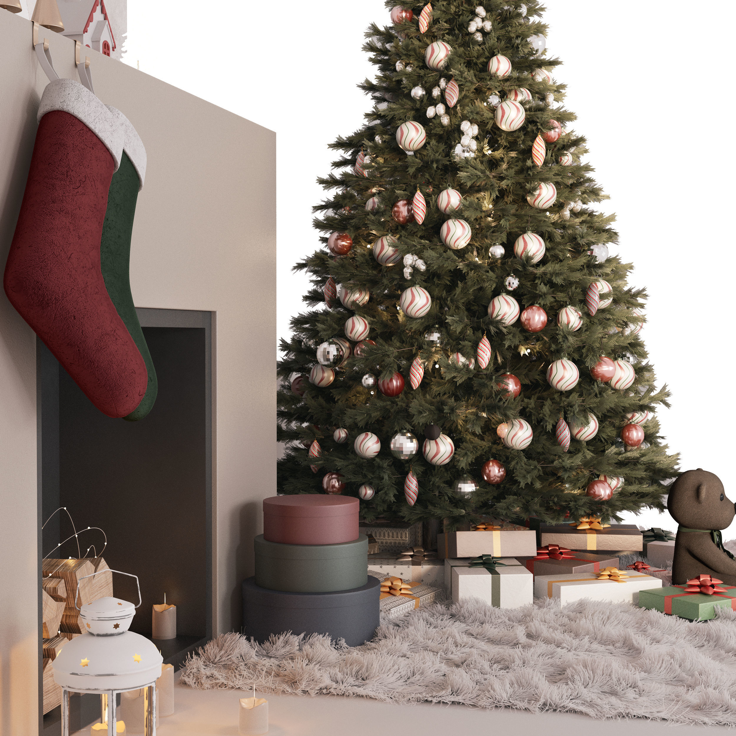 Decorated Christmas tree with decor 3D model | CGTrader