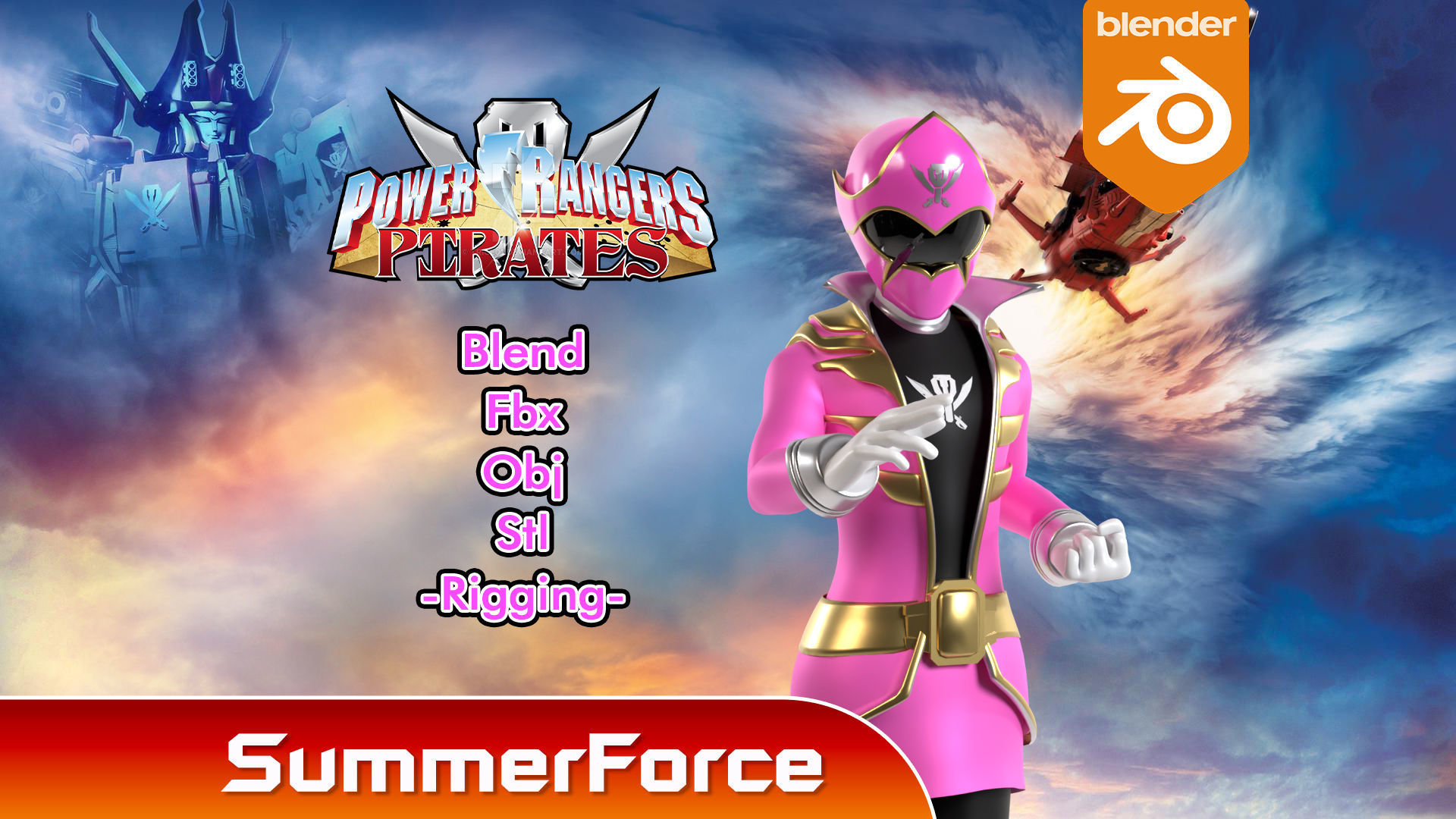 Pink Pirate Ranger - Power Rangers Pirates 3D model rigged | CGTrader