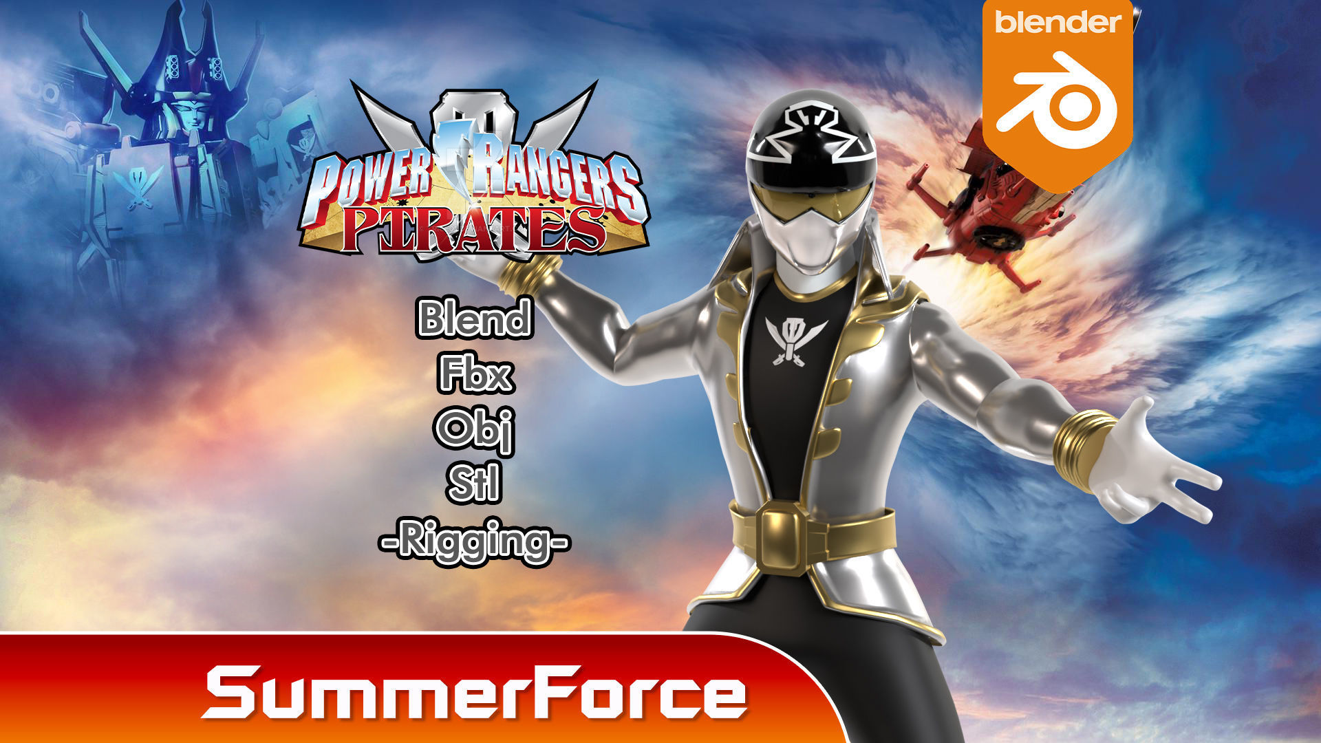 Silver Pirate Ranger - Power Rangers Pirates 3D model rigged | CGTrader