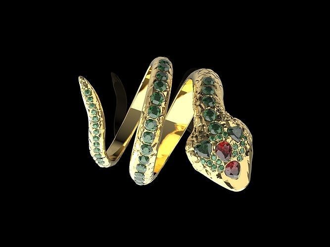 Snake Ring With green and Red Stones 3D model 3D model 3D printable ...