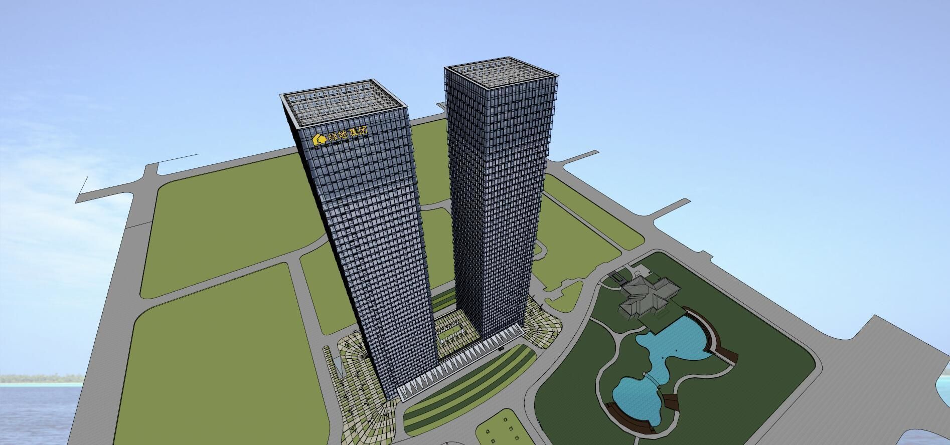 SU model of green space super high-rise office building 3D model | CGTrader