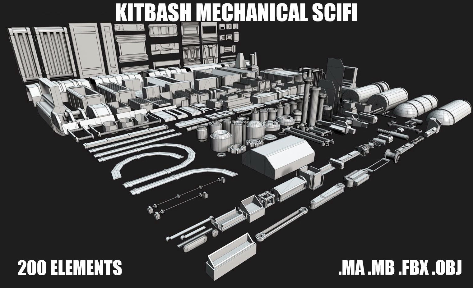 3D model Kitbash Mechanical SciFi - 200 Element VR / AR / low-poly ...