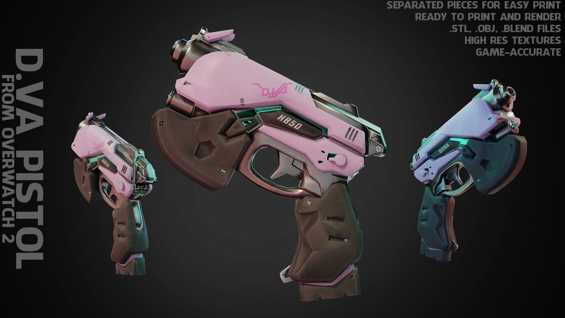Overwatch 2 D va Pistol for Cosplay 3D model 3D printable | CGTrader