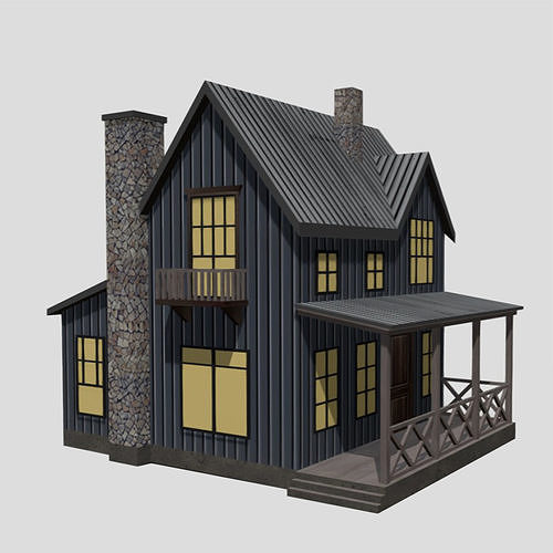 3D model American Style Cottage - Town House Model VR / AR / low-poly ...
