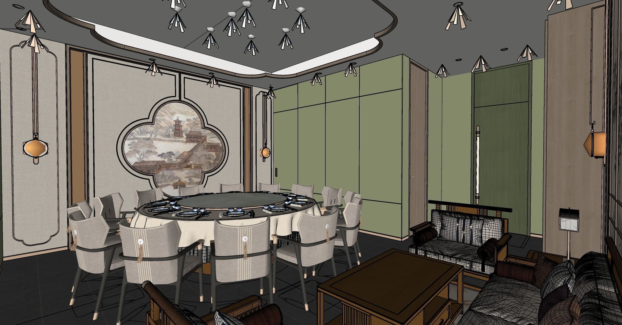 Private dining rooms in a Chinese restaurant 3D model animated | CGTrader