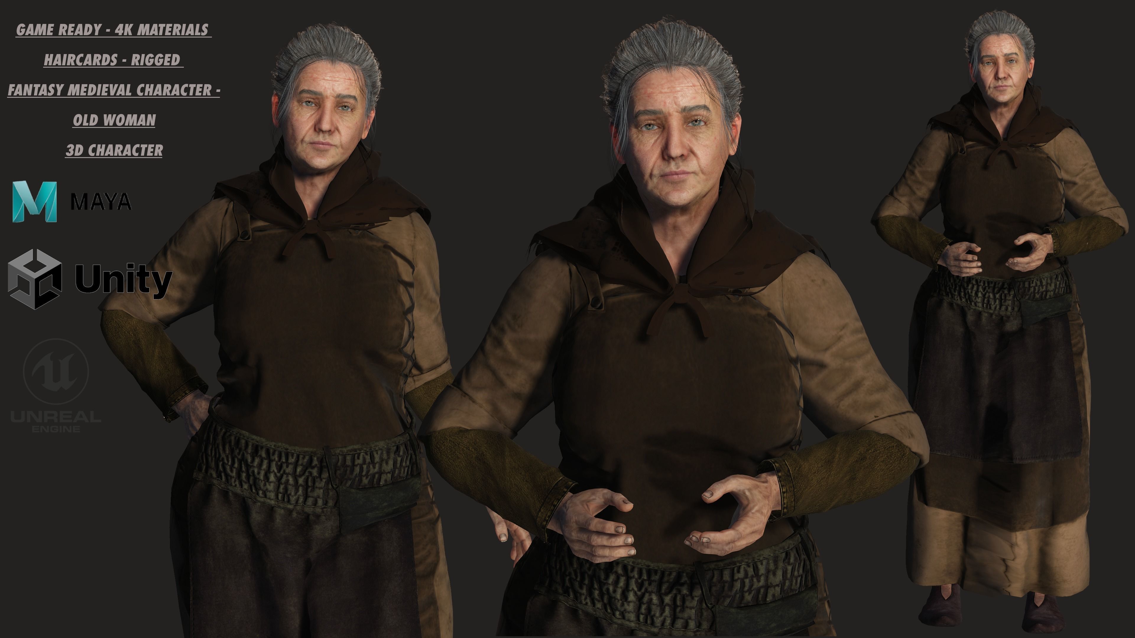 3D model AAA 3D FANTASY MEDIEVAL - OLD WOMAN 01 REALISTIC CHARACTER VR ...