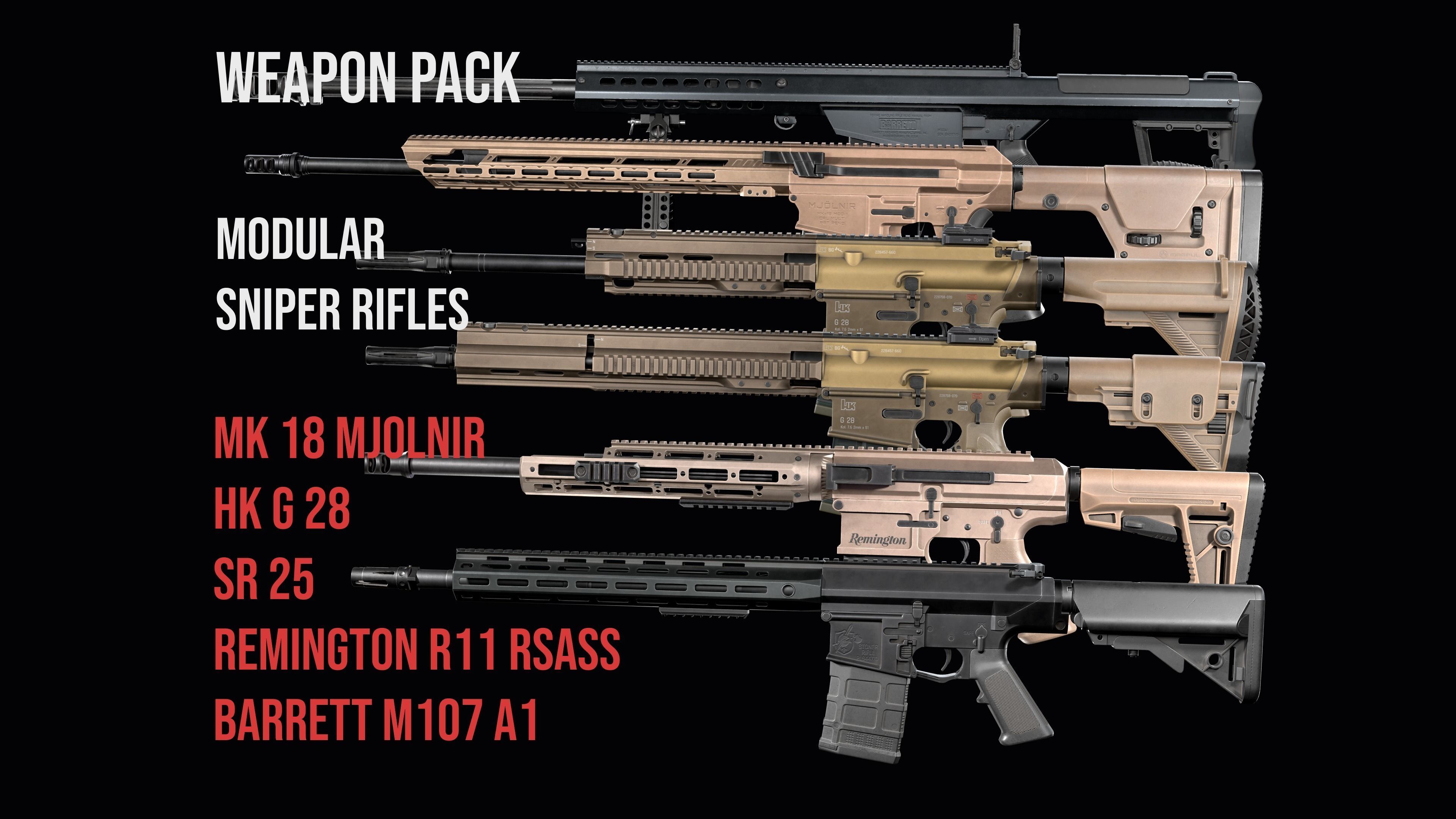 3D Model Collection Modular Modern Sniper Rifles gun Weapon Pack VR ...