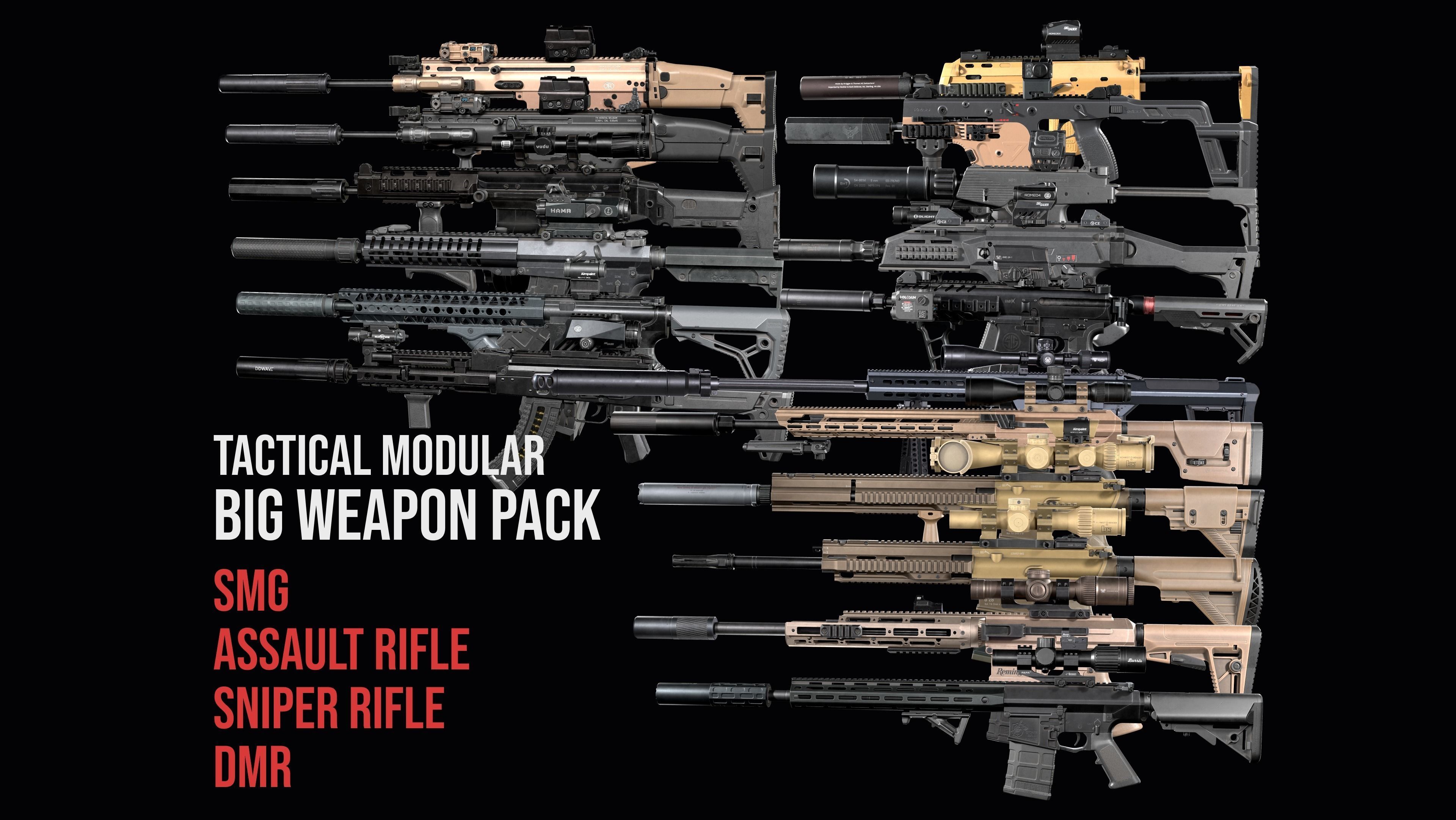 3D Model Collection Assault rifles SMG Sniper Rifles DMR BIG weapon gun ...