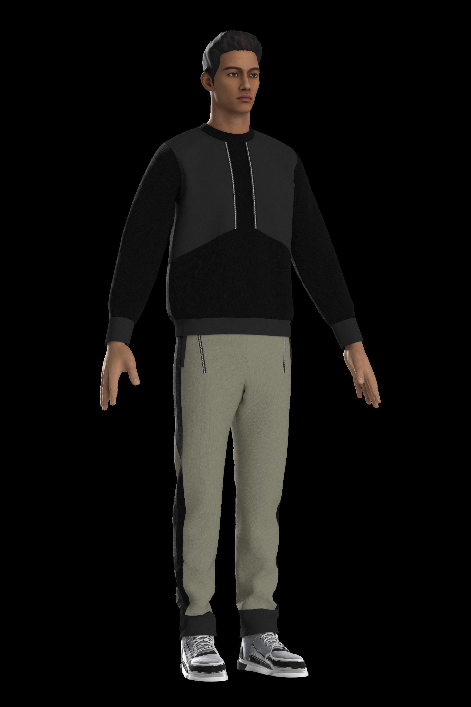 Male longsleeve and trouser look 3D model animated rigged | CGTrader