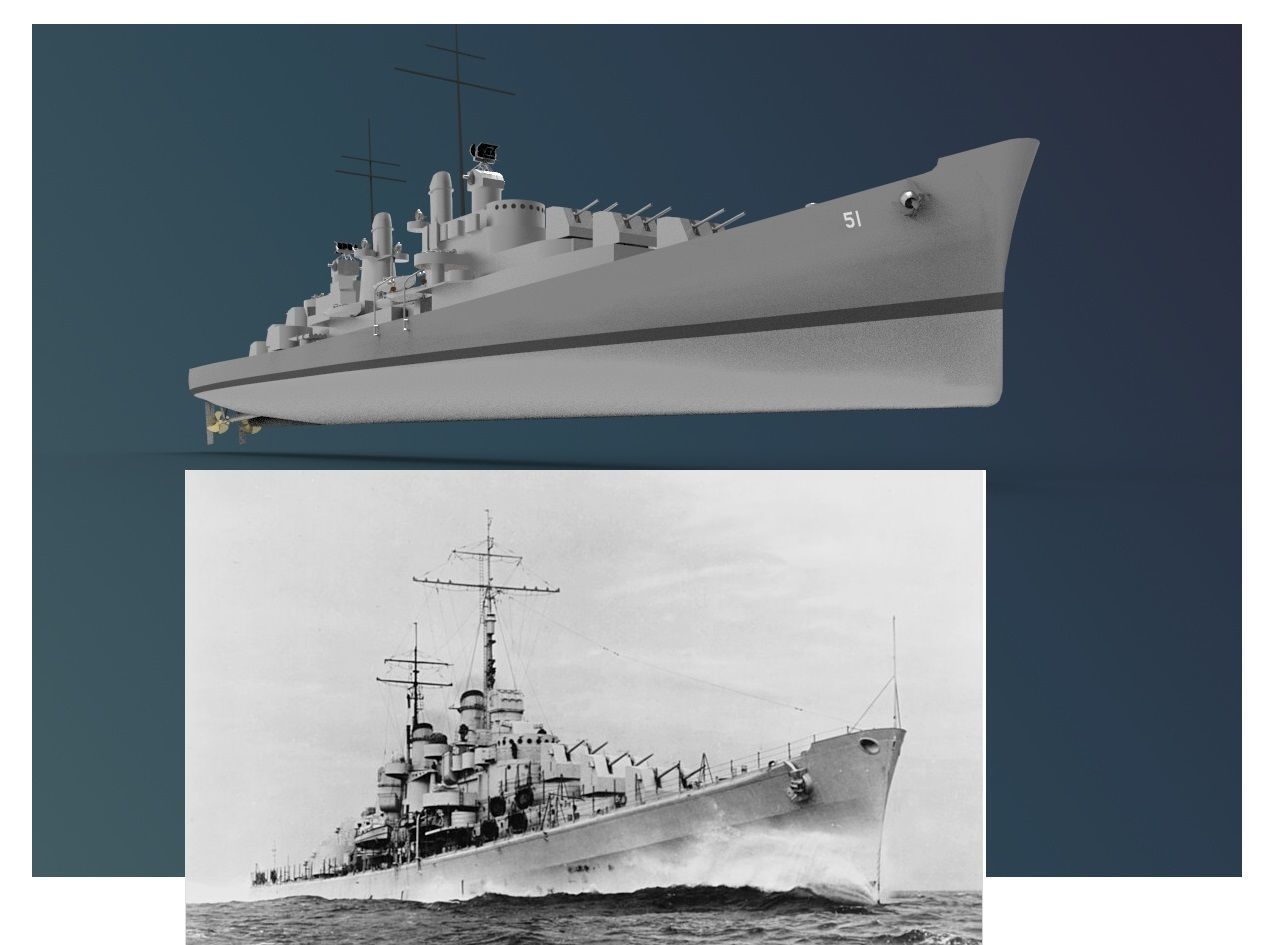 3D model World War II Atlanta-class light cruisers Ship VR / AR / low ...