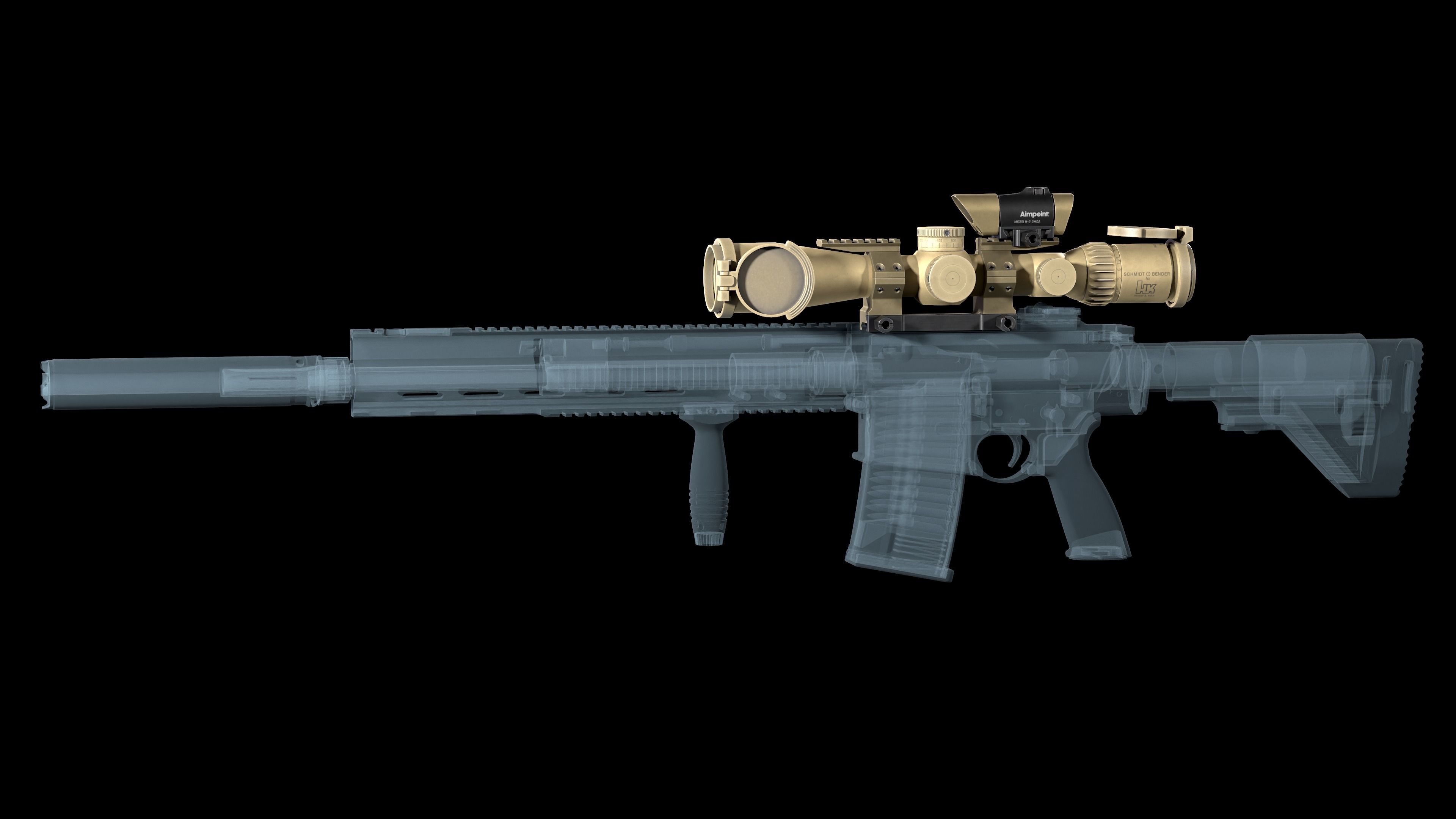 3D model Rifle scope SCHMIDT BENDER 3-20 with Red Dot aimpoint Micro H2 ...