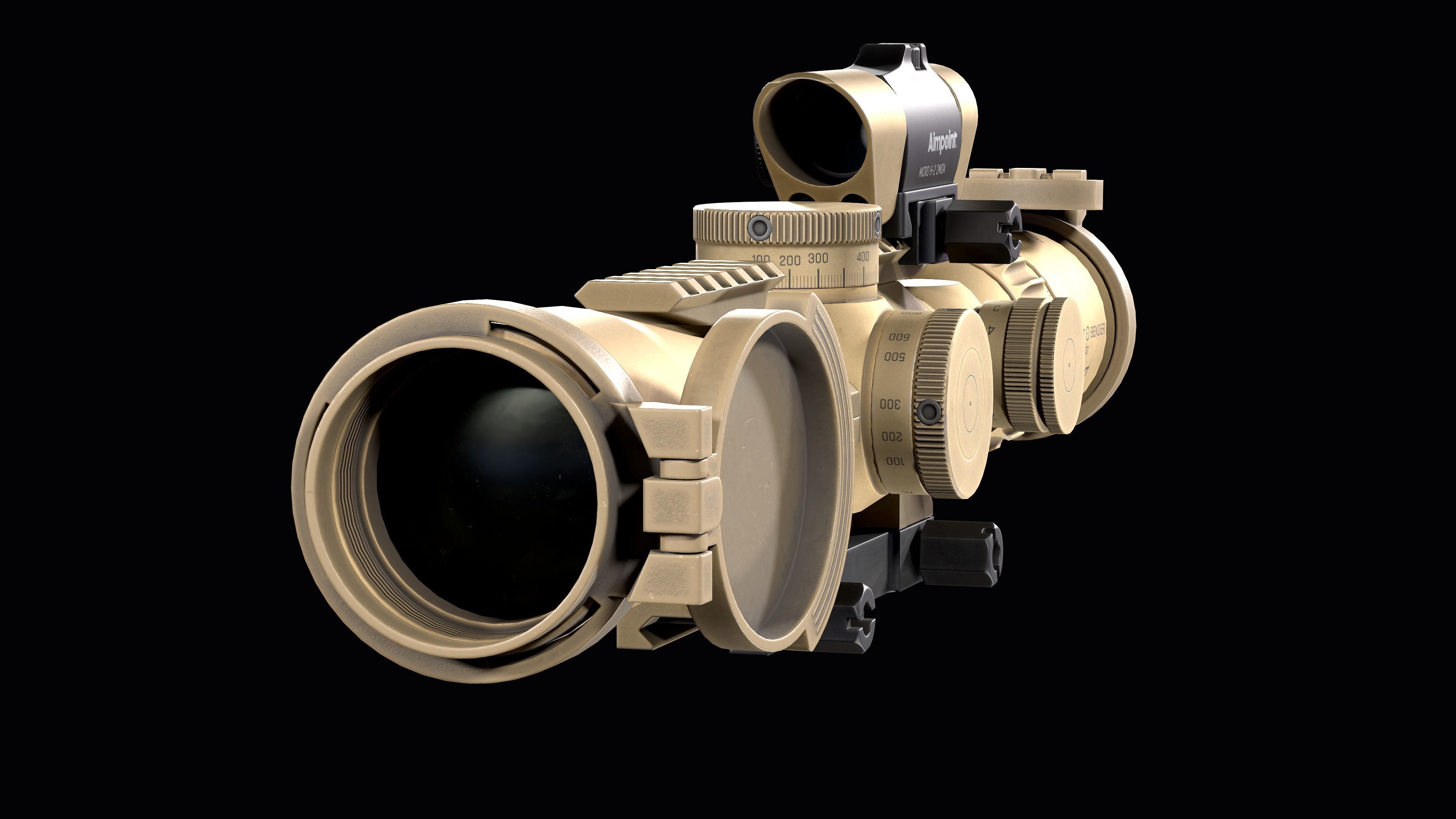 3D model Rifle scope SCHMIDT BENDER 3-20 with Red Dot aimpoint Micro H2 ...