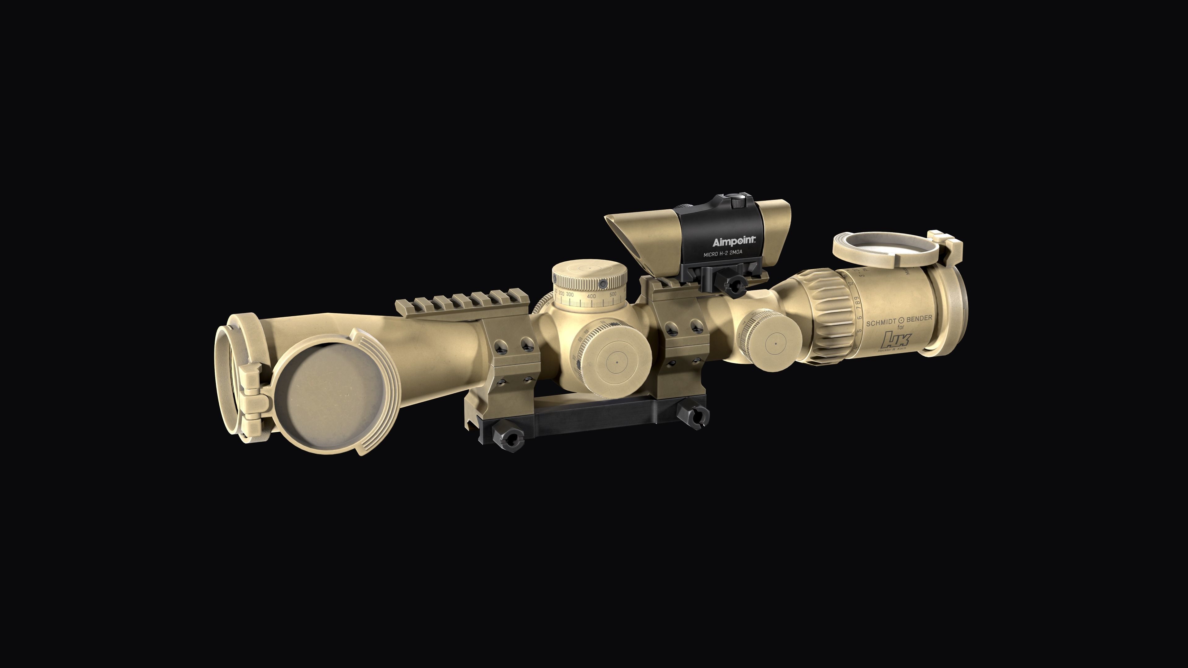 3D model Rifle scope SCHMIDT BENDER 3-20 with Red Dot aimpoint Micro H2 ...