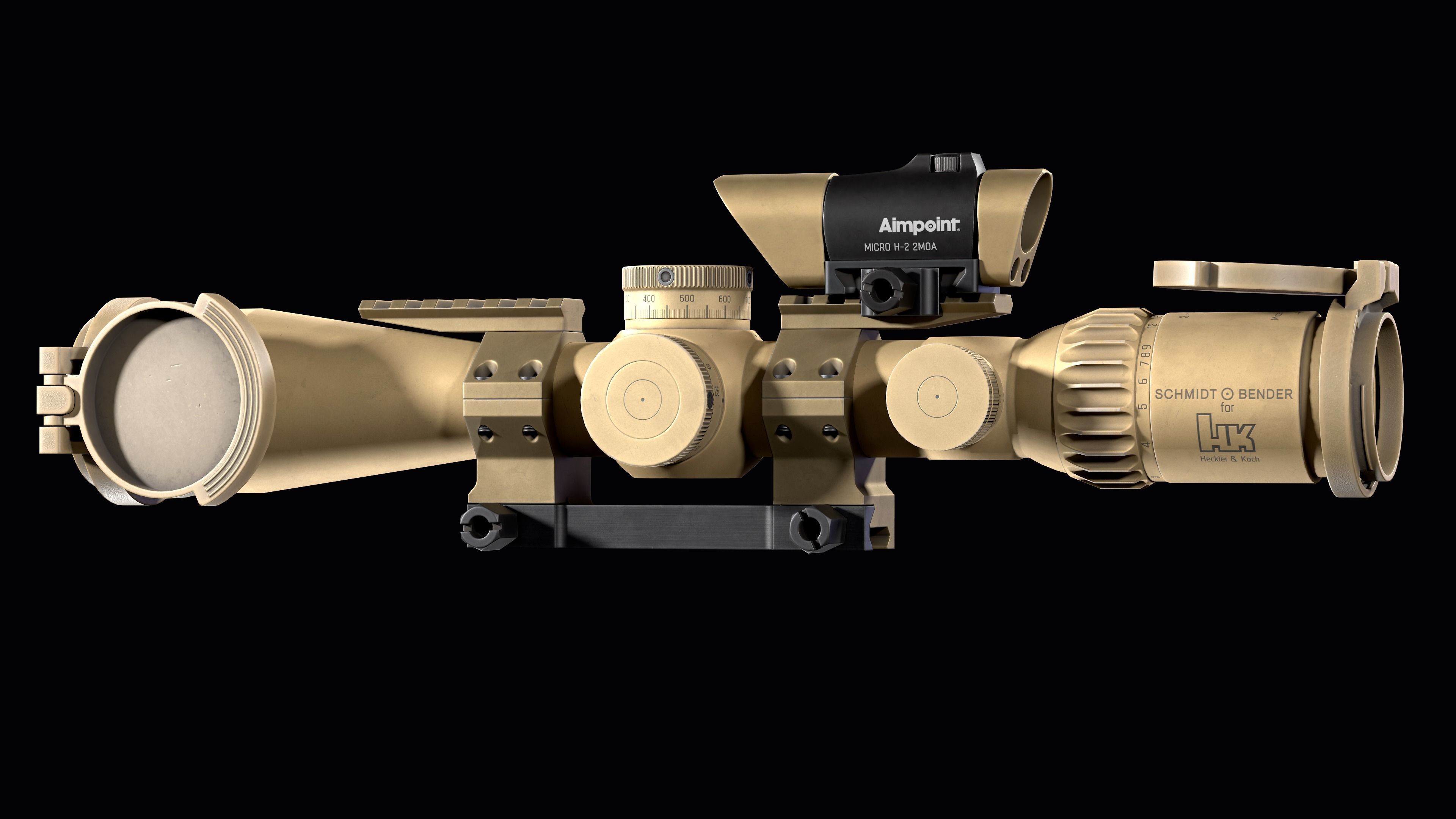 3D model Rifle scope SCHMIDT BENDER 3-20 with Red Dot aimpoint Micro H2 ...