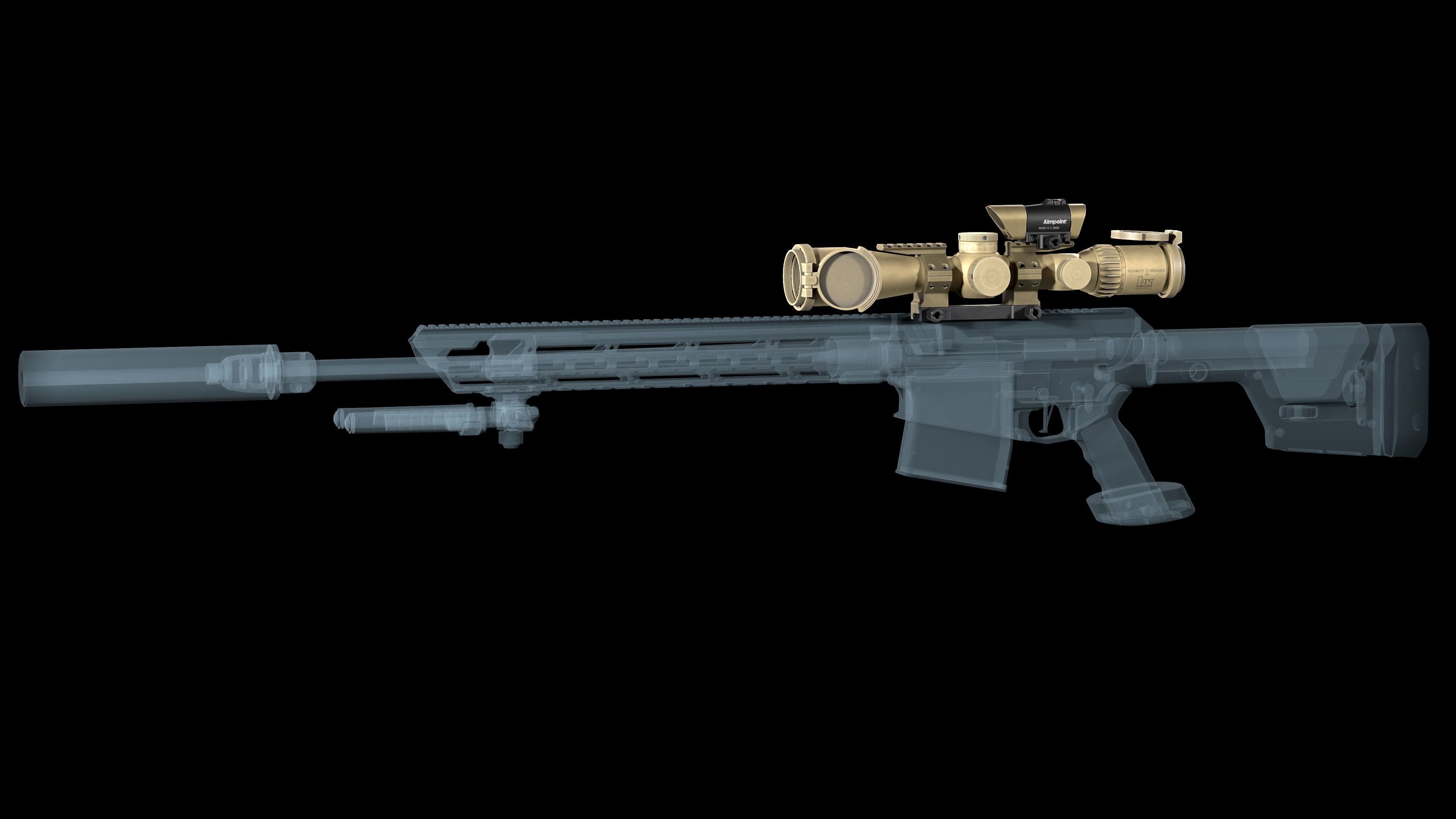 3D model Rifle scope SCHMIDT BENDER 3-20 with Red Dot aimpoint Micro H2 ...