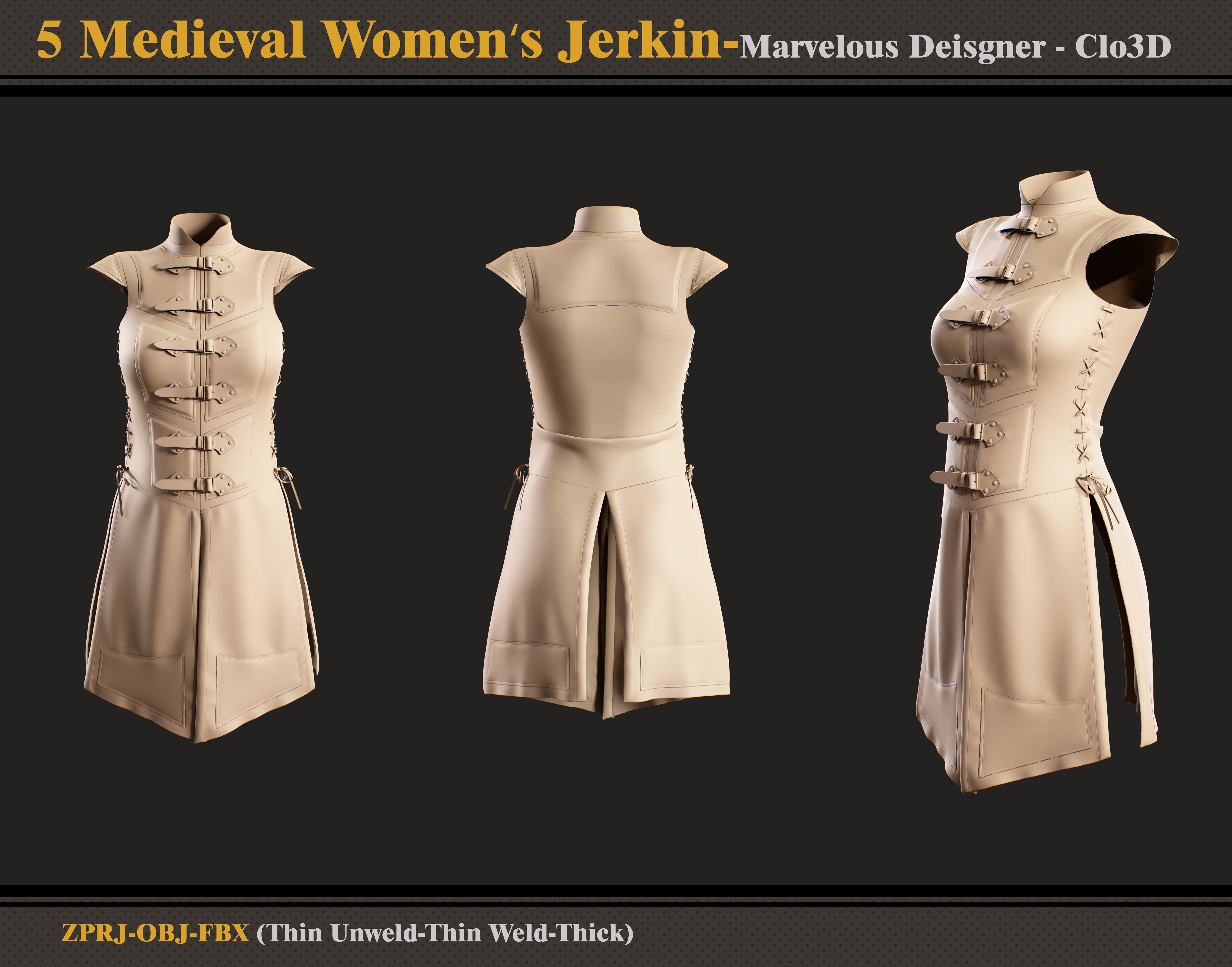 5 Medieval Women Jerkin-MD-Clo3D-ZPRJ - FBX - OBJ 3D model | CGTrader
