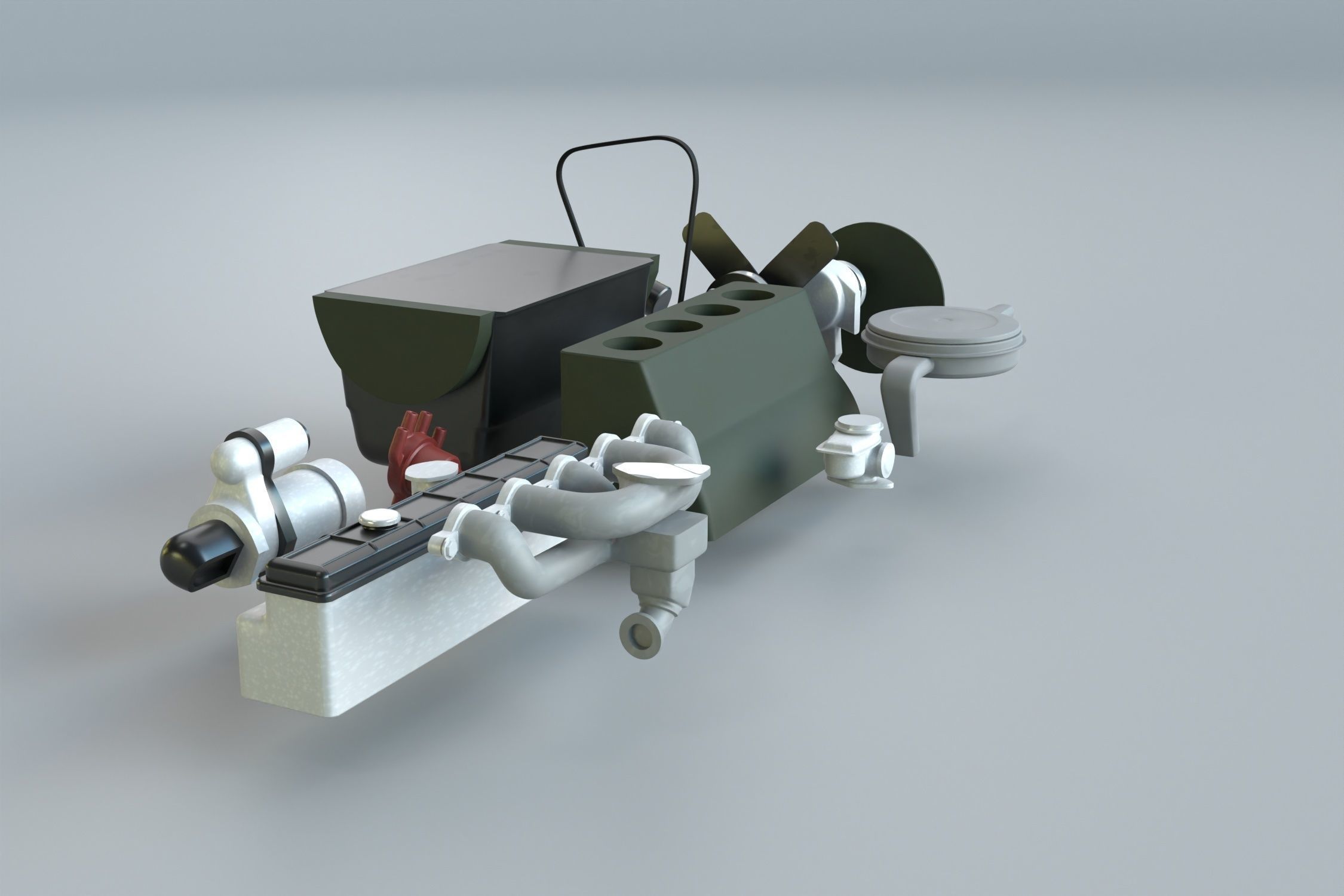 Old straight engine inline engine - simple 3D model | CGTrader
