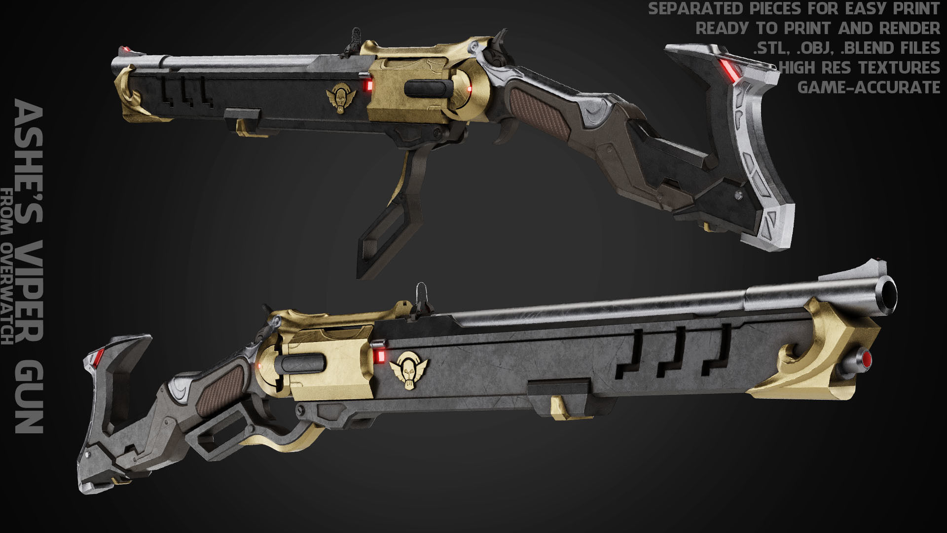 Overwatch Ashe Viper Gun for Cosplay 3D model 3D printable | CGTrader