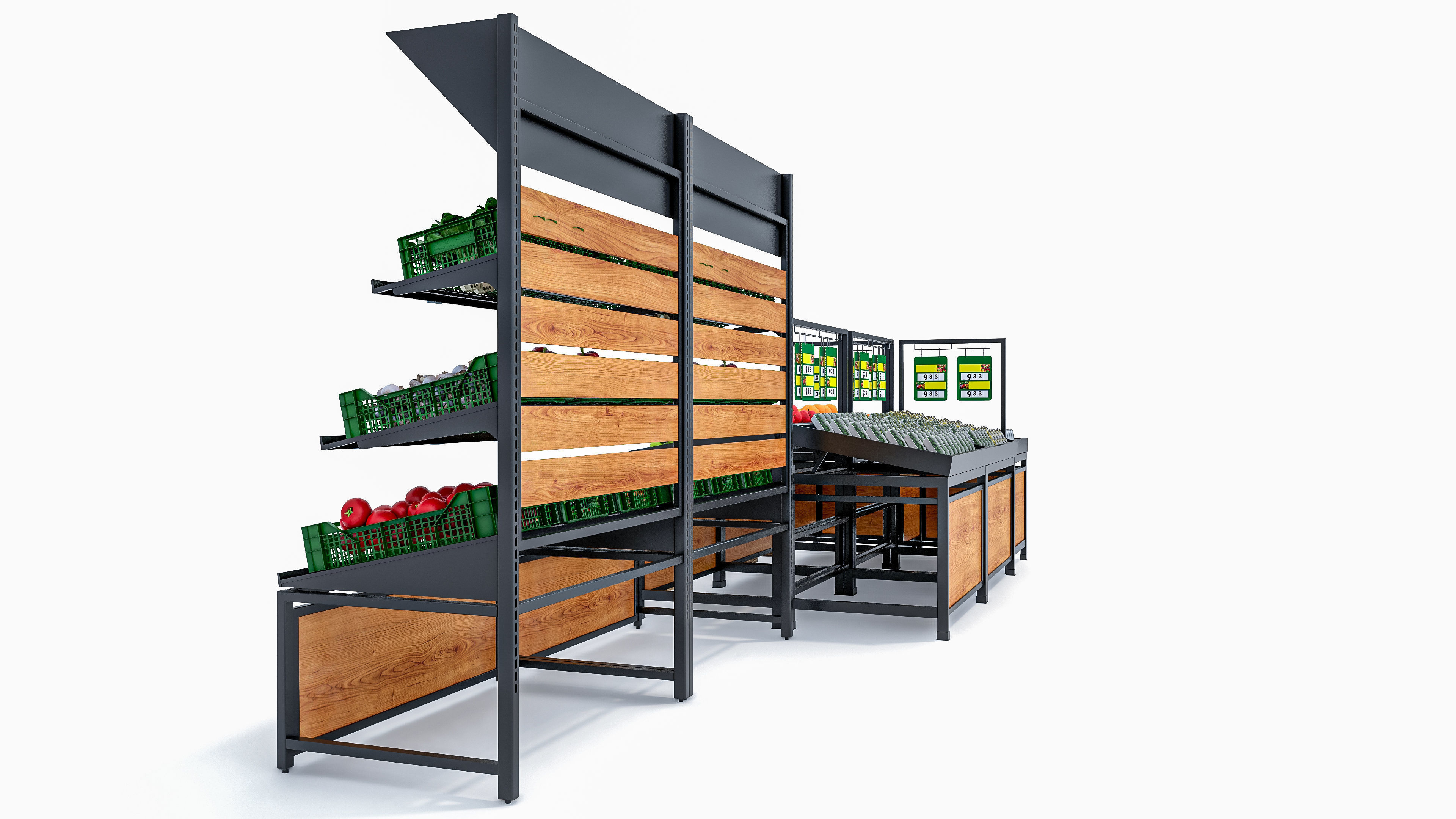 Fruits and vegetables Supermarket Grocery store showcase 3D model ...