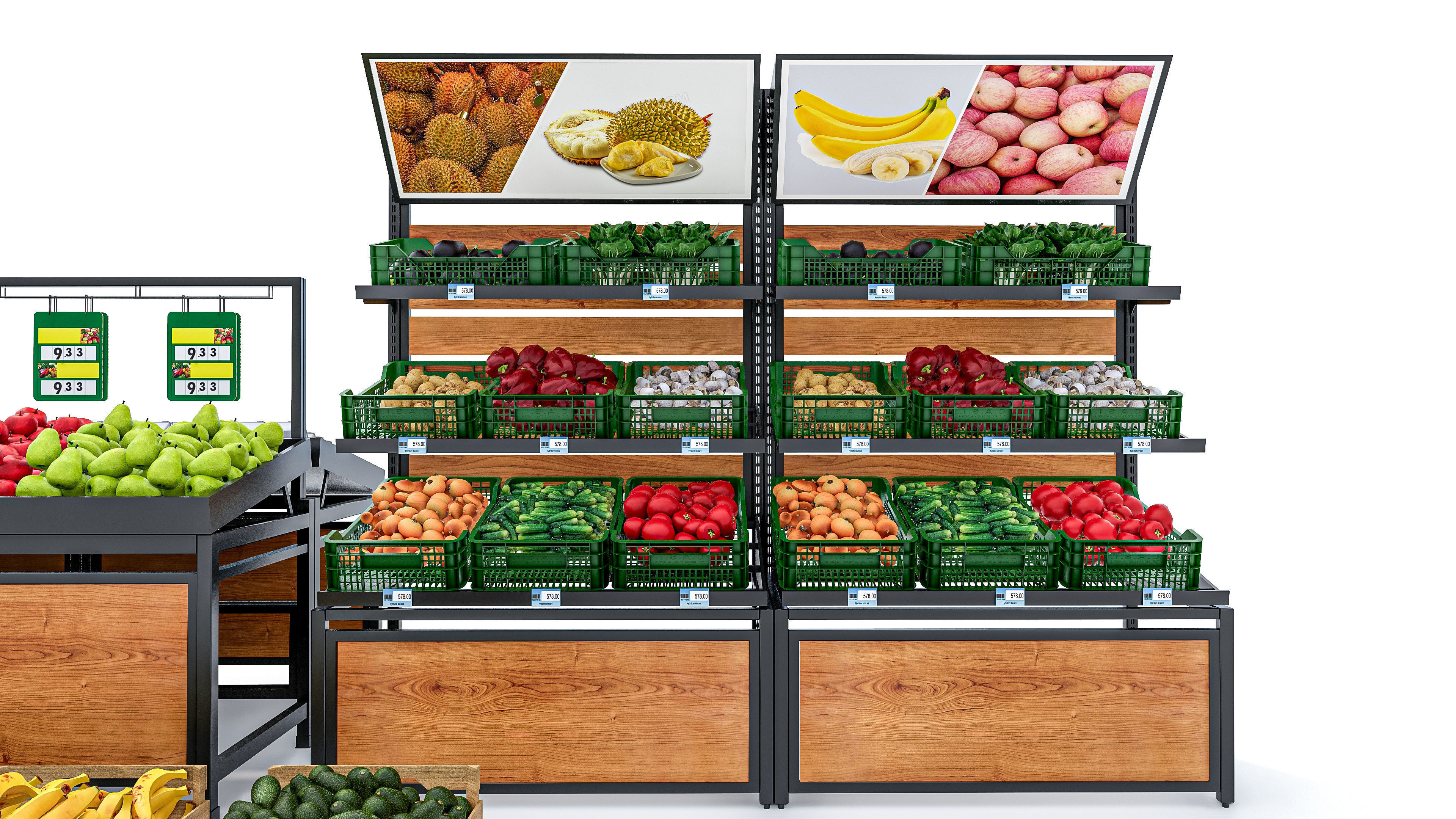 Fruits and vegetables Supermarket Grocery store showcase 3D model ...