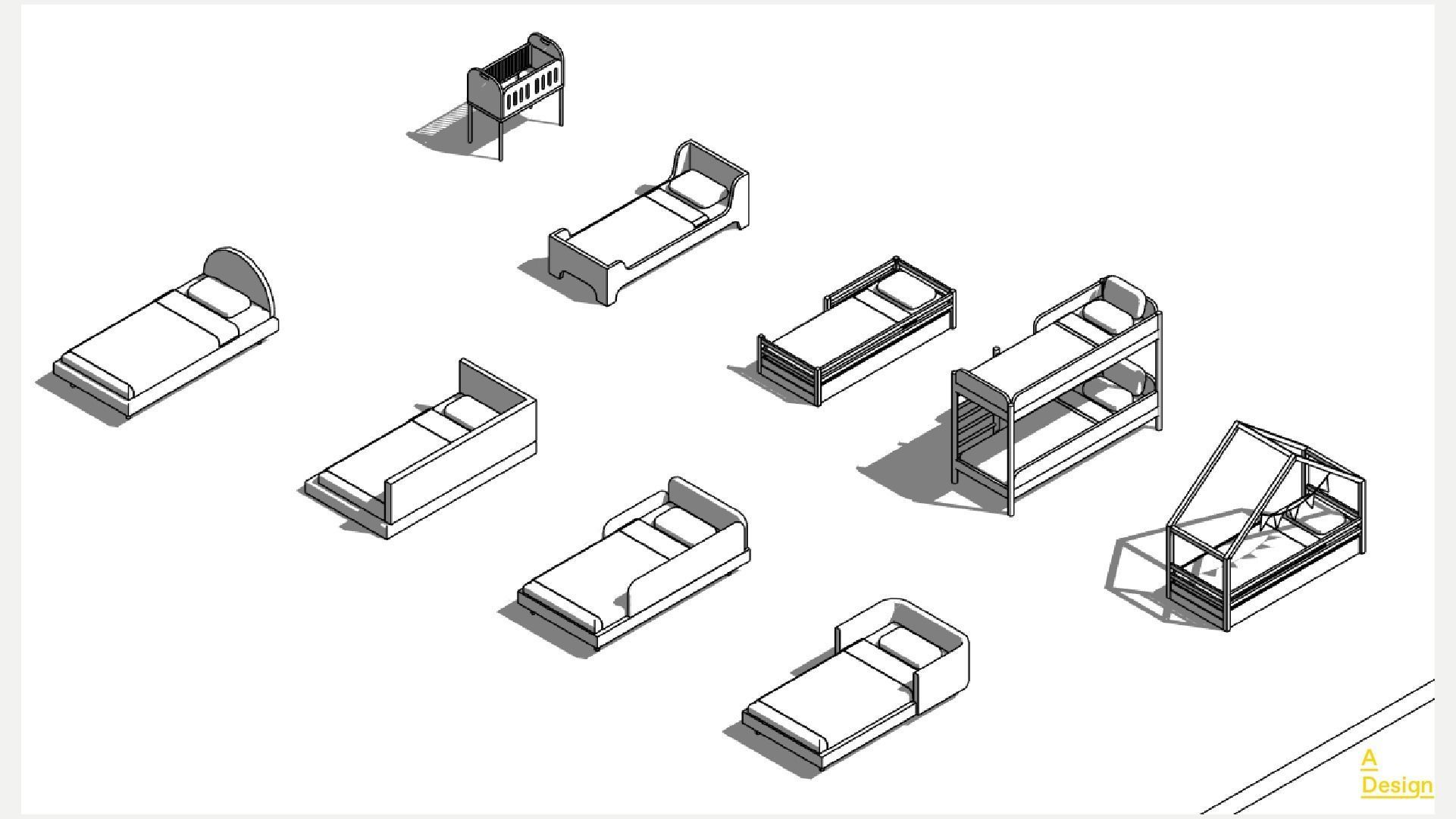 Small beds - Pack of revit families 3D model | CGTrader
