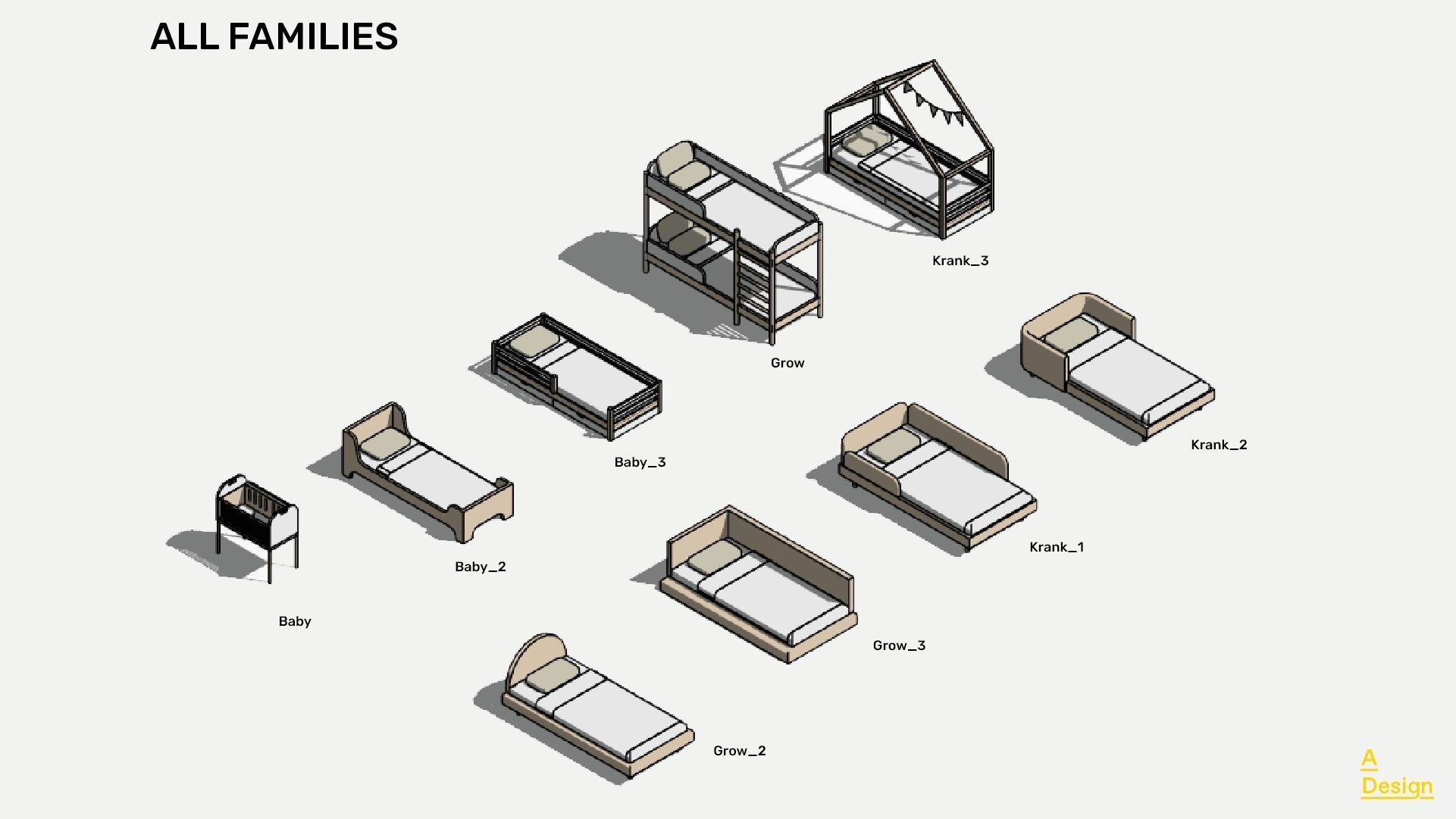Small beds - Pack of revit families 3D model | CGTrader