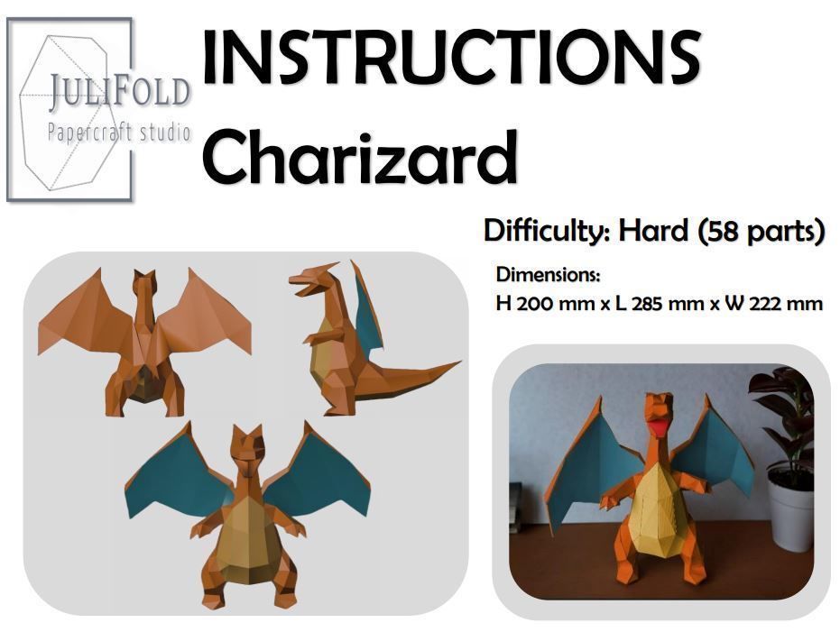 Charizard Pokemon PaperCraft Template 3D model | CGTrader