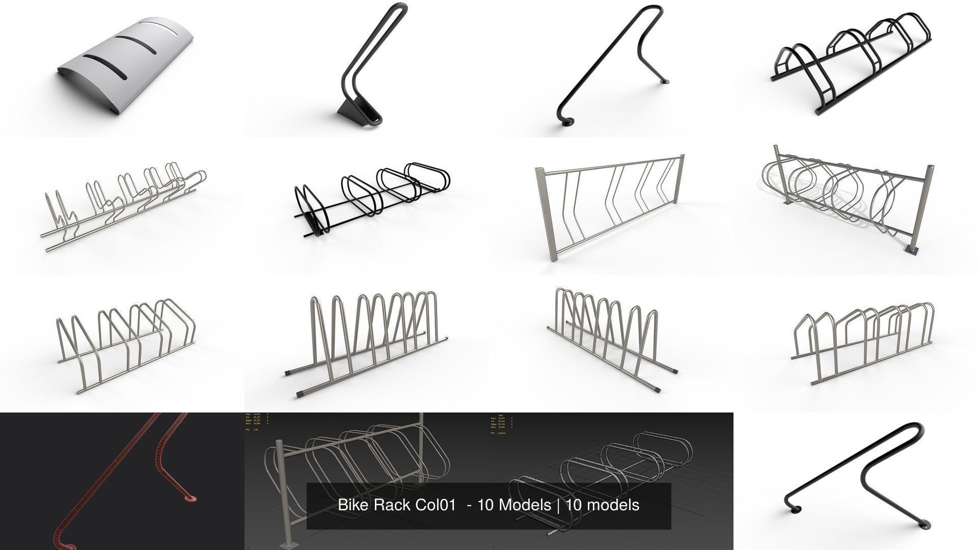 3D Model Collection Bike Rack Col01 - 10 Models VR / AR / low-poly ...