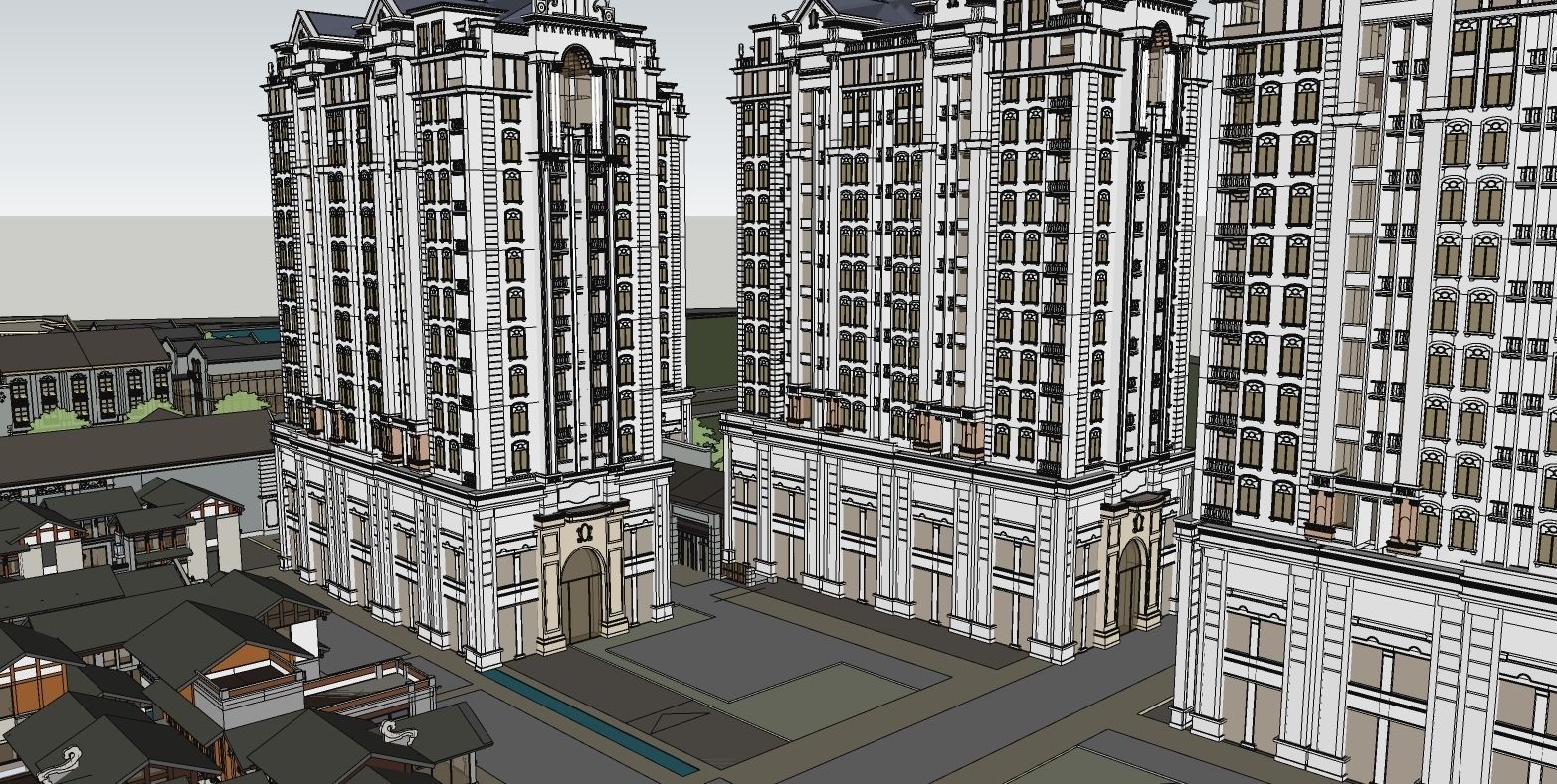 Classical highrise building complex 3D model | CGTrader