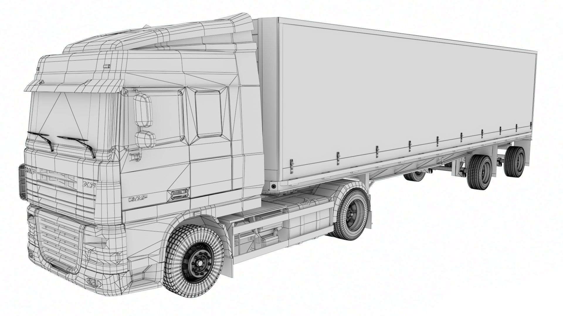3D model Articulated DAF XF Truck Cab with Freight Trailer VR / AR ...