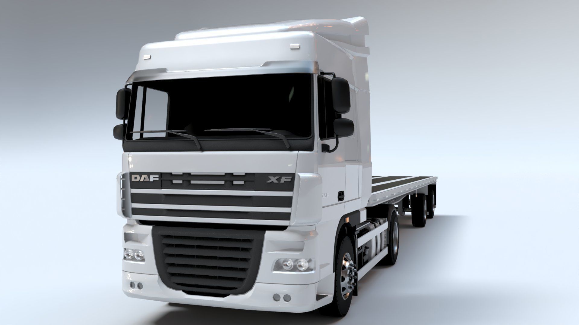 3D model Articulated DAF XF Truck Cab with Flatbed Trailer VR / AR ...